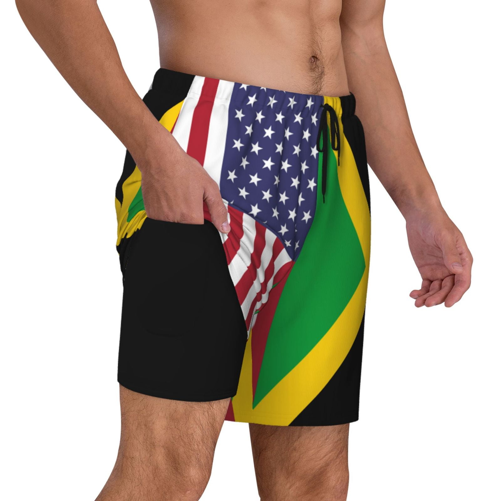 Men's America Jamaica Flag Swim Trunks with Compression Liner Bathing ...