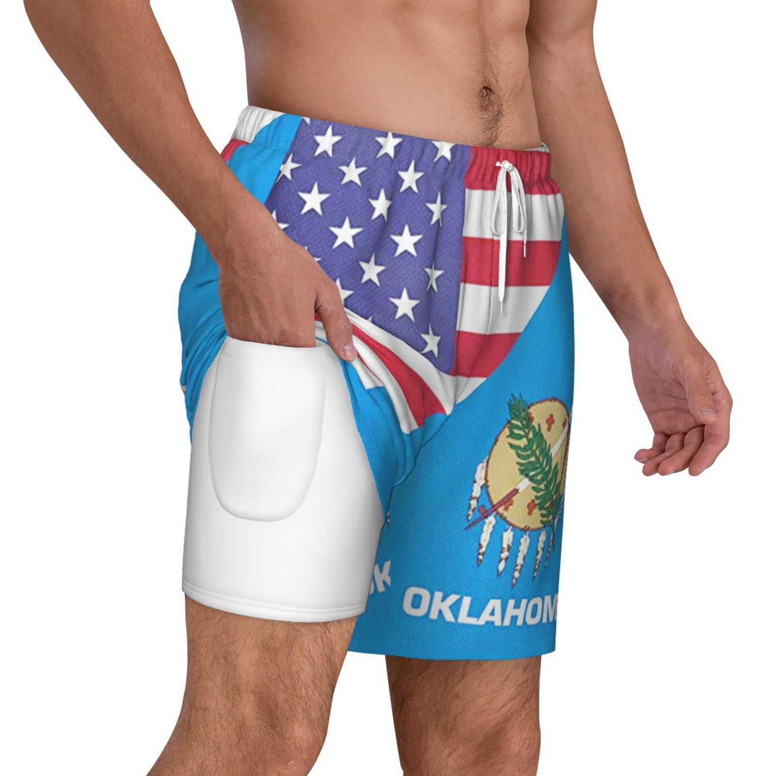 Men's America Oklahoma Flag Swim Trunks with Compression Liner Bathing ...