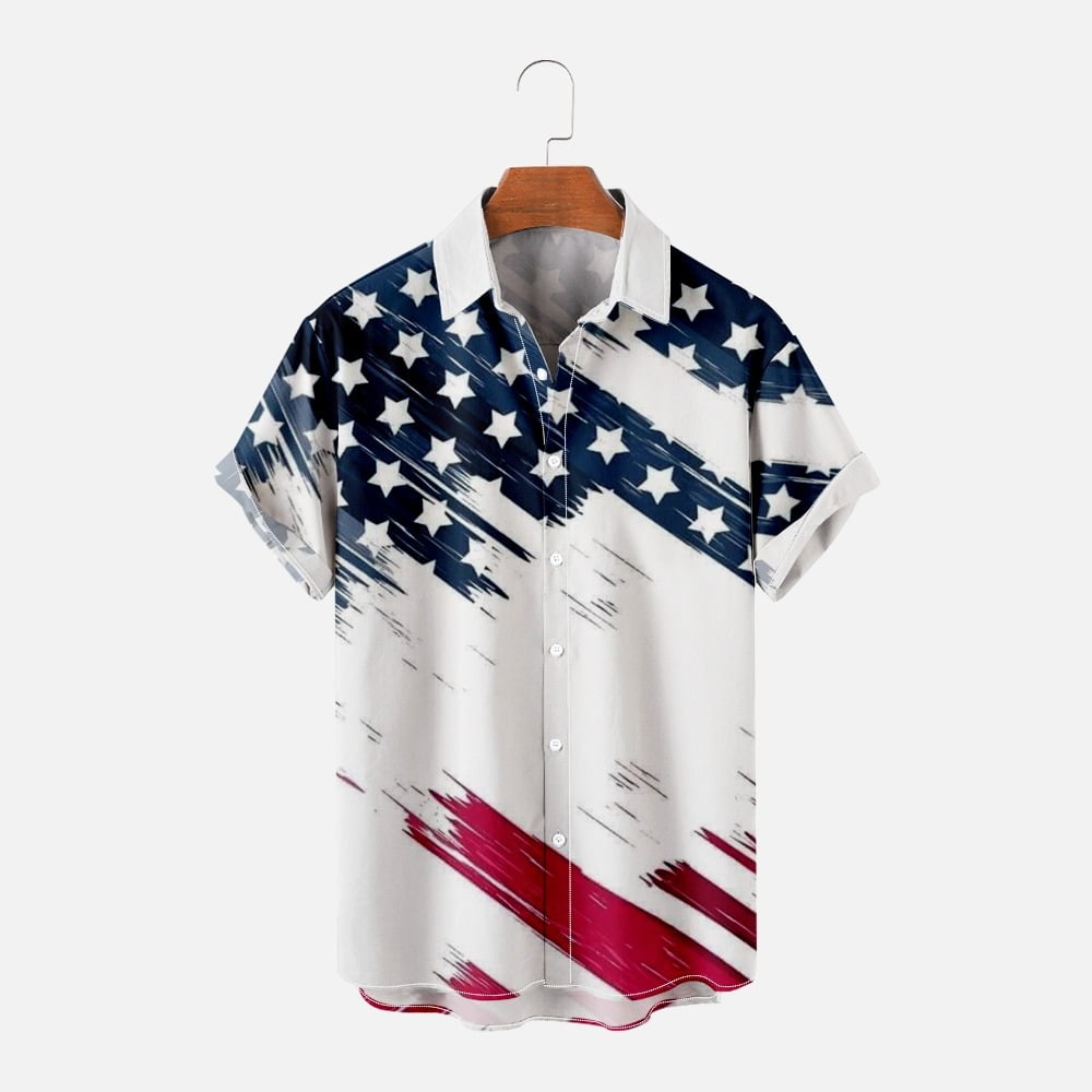 Men's American Flag Button Down Shirts Casual Short Sleeve Patriotic ...