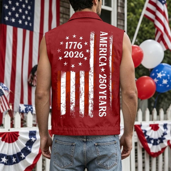 Men's American Flag Denim Vest, 250th Anniversary Patriotic Button Up ...