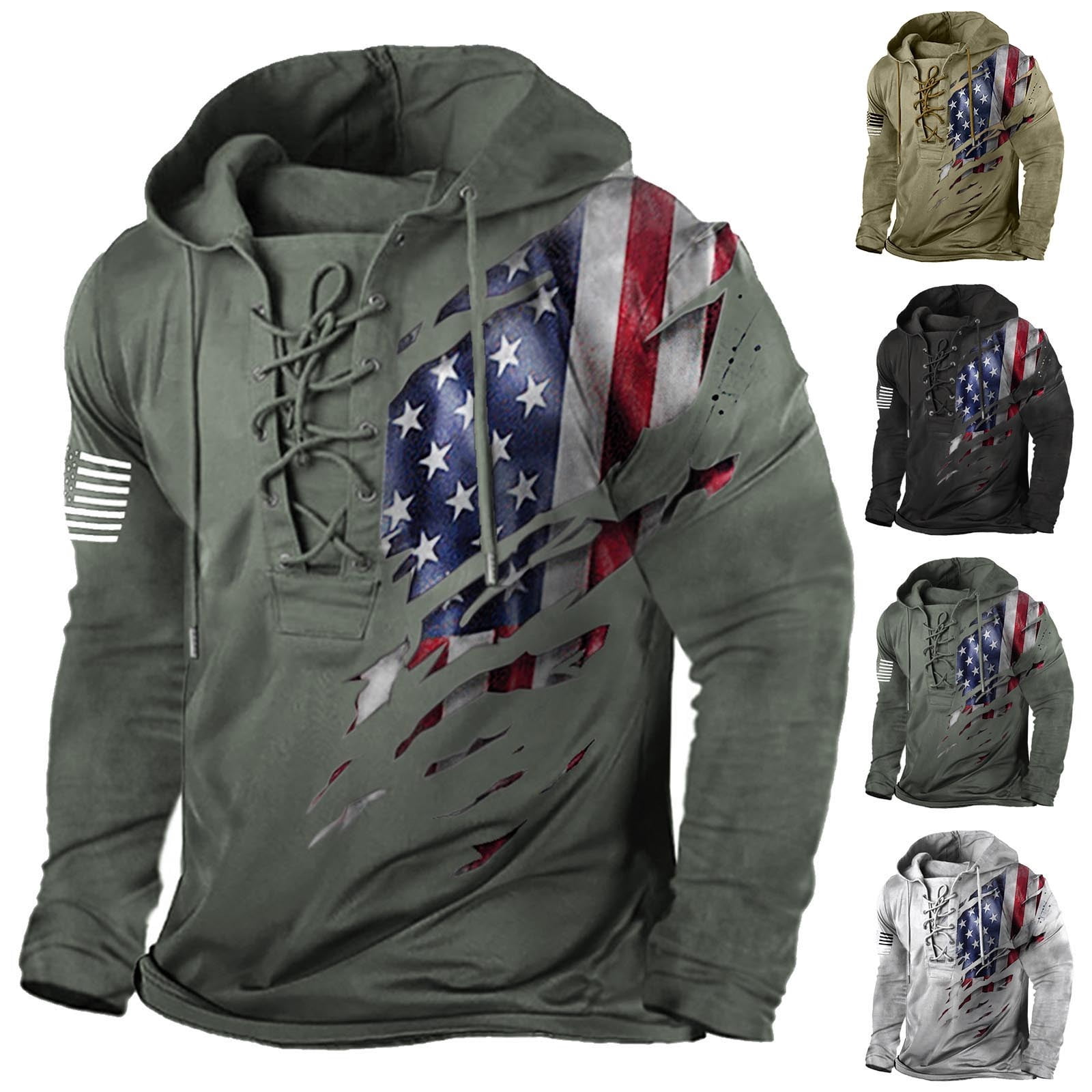 Men's American Flag Hoodie Outdoor Military Tactical Hooded Sweatshirt ...