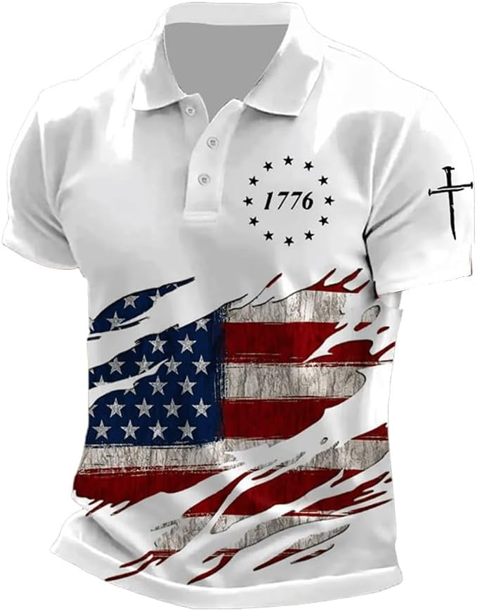 Men's American Flag Shirt 4Th of July T-Shirt 1776 Cross Short Sleeve ...