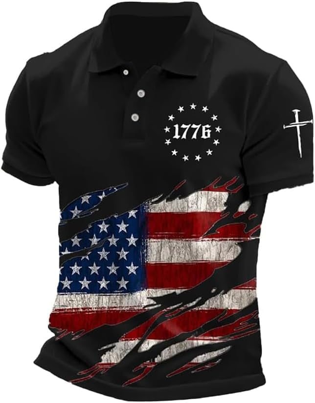Men's American Flag Shirt 4Th of July T-Shirt 1776 Cross Short Sleeve ...