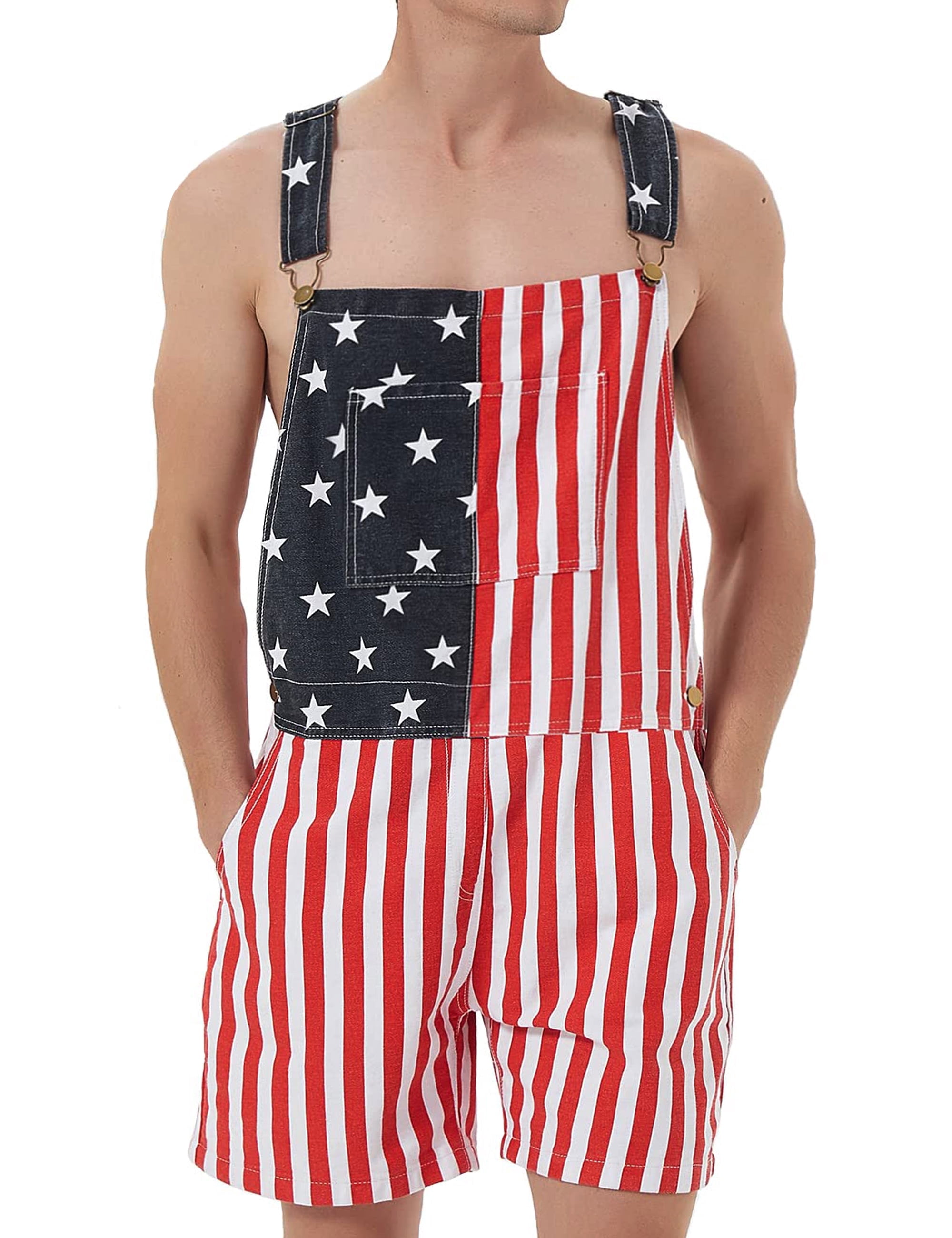 Men's American Flag Work Pants Short Overalls Independence Day ...