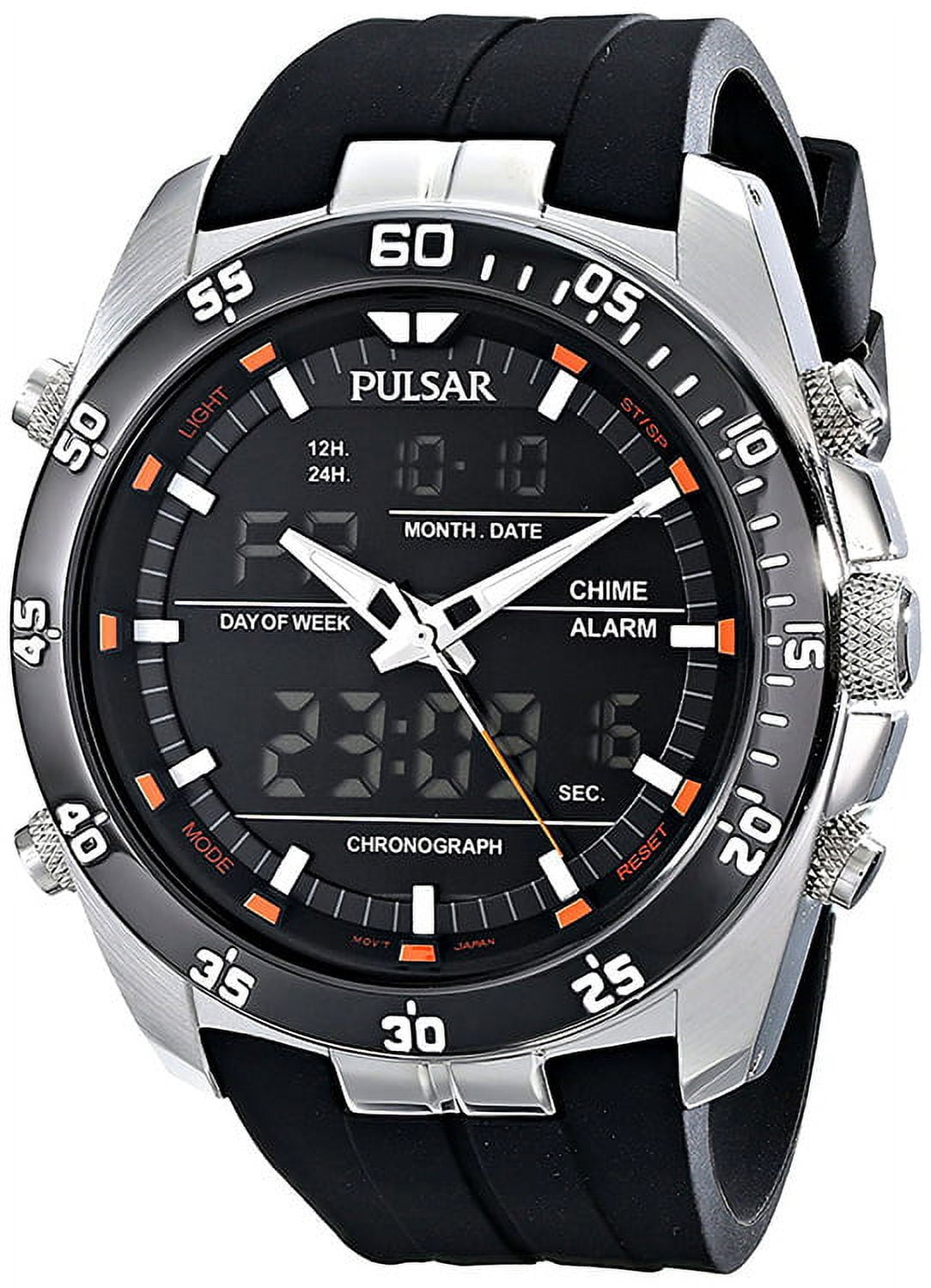 Men's Analog-Digital 100m Stainless Steel Black Silicone Watch PW6009 ...