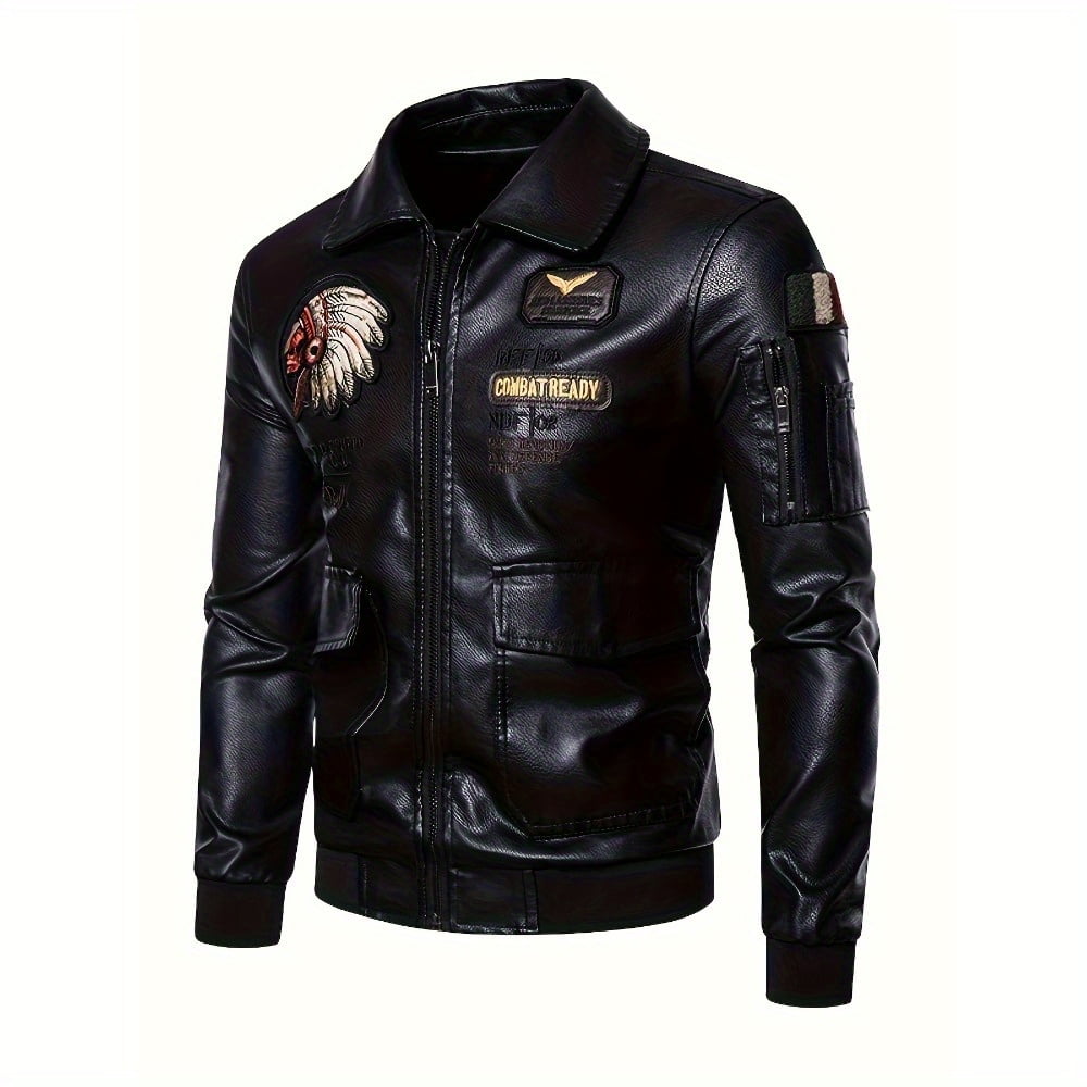 Men's Anime Figure With Feather Ornaments Pattern PU Leather Jacket ...
