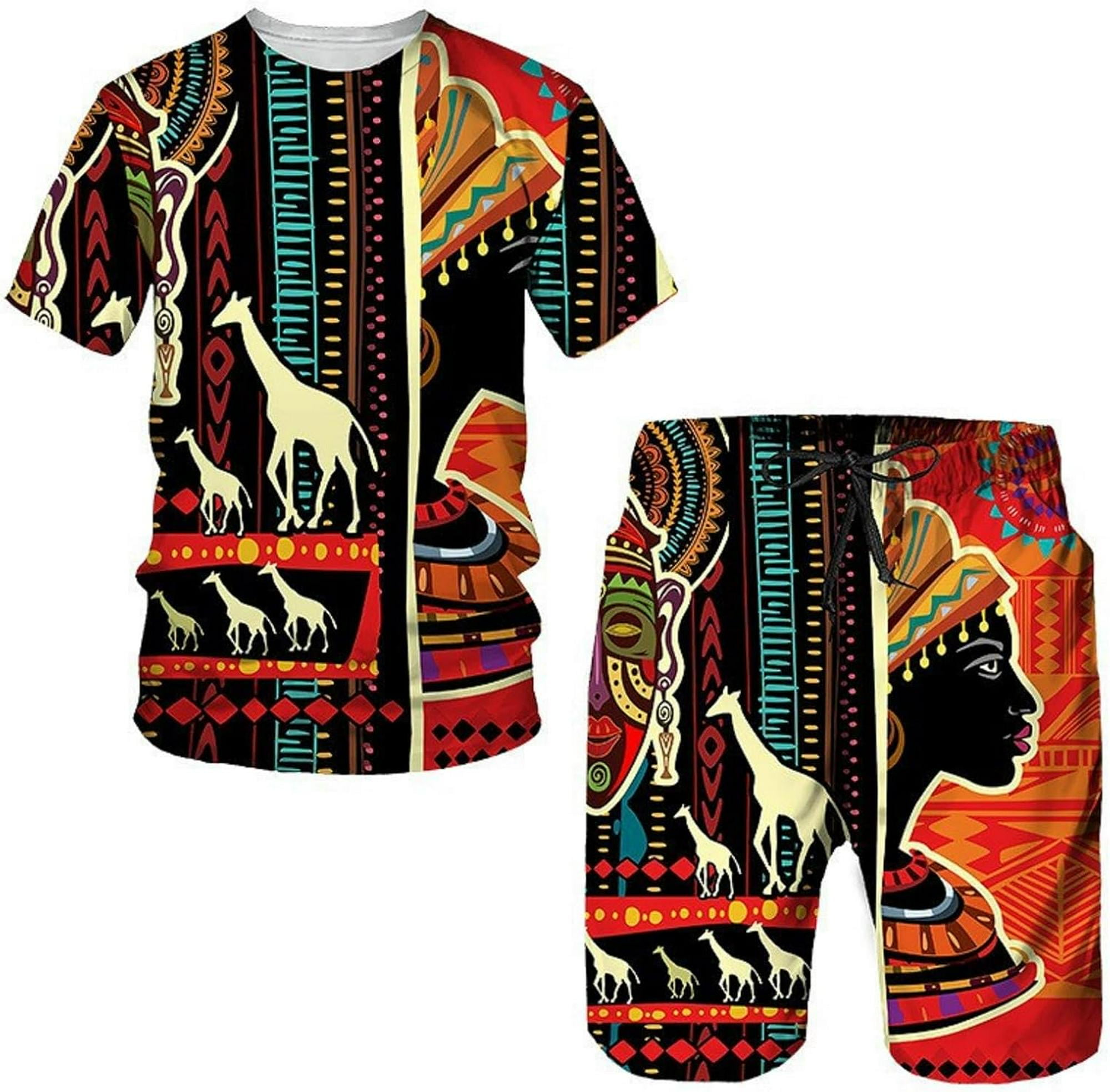 Men's Ankara African Shorts Set Kente Dashiki Summer Short Sets Outfits ...