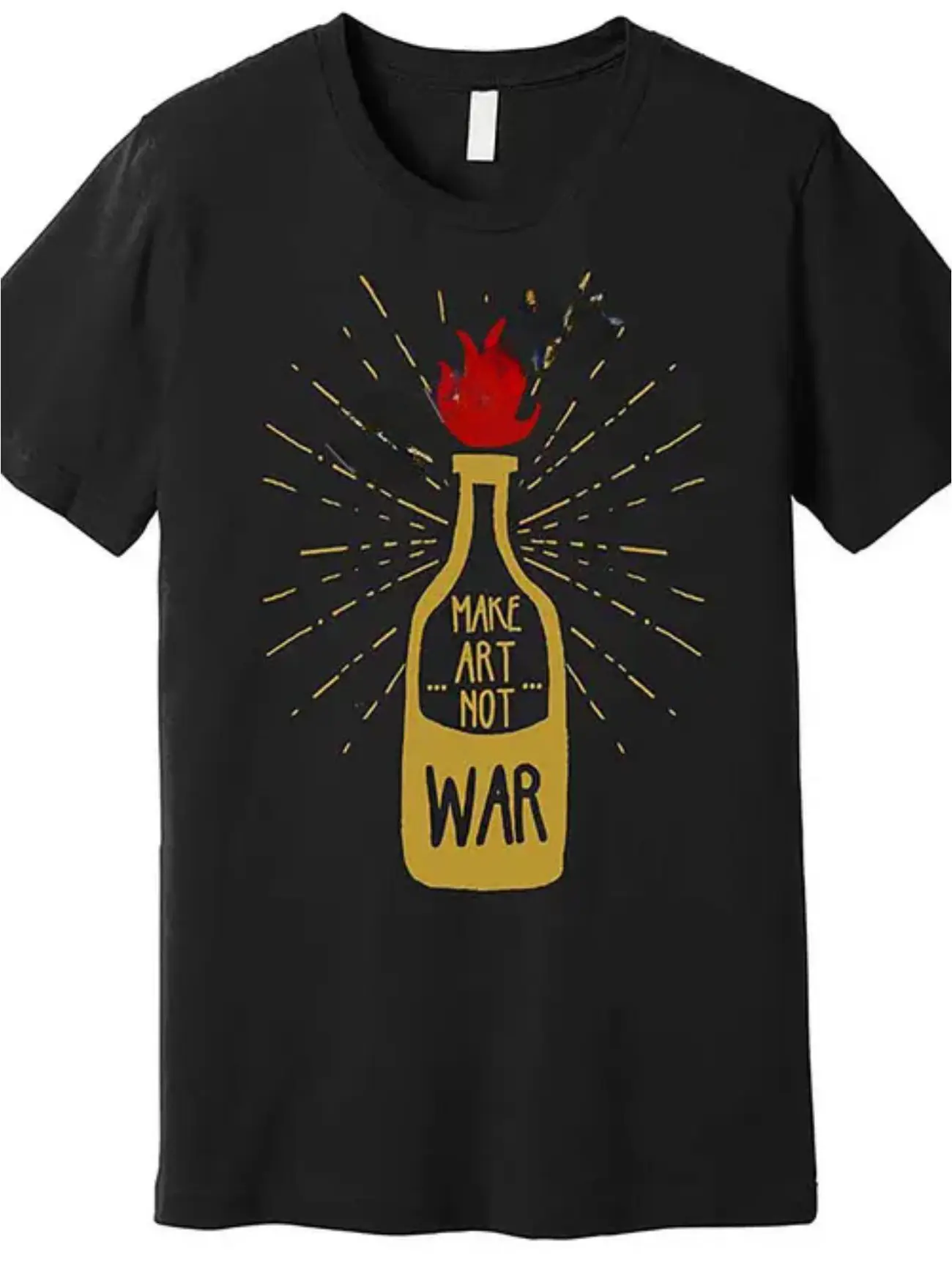 Men's Anti-War Graphic T-Shirt - MAKE ART NOT WAR Slogan - Black with ...