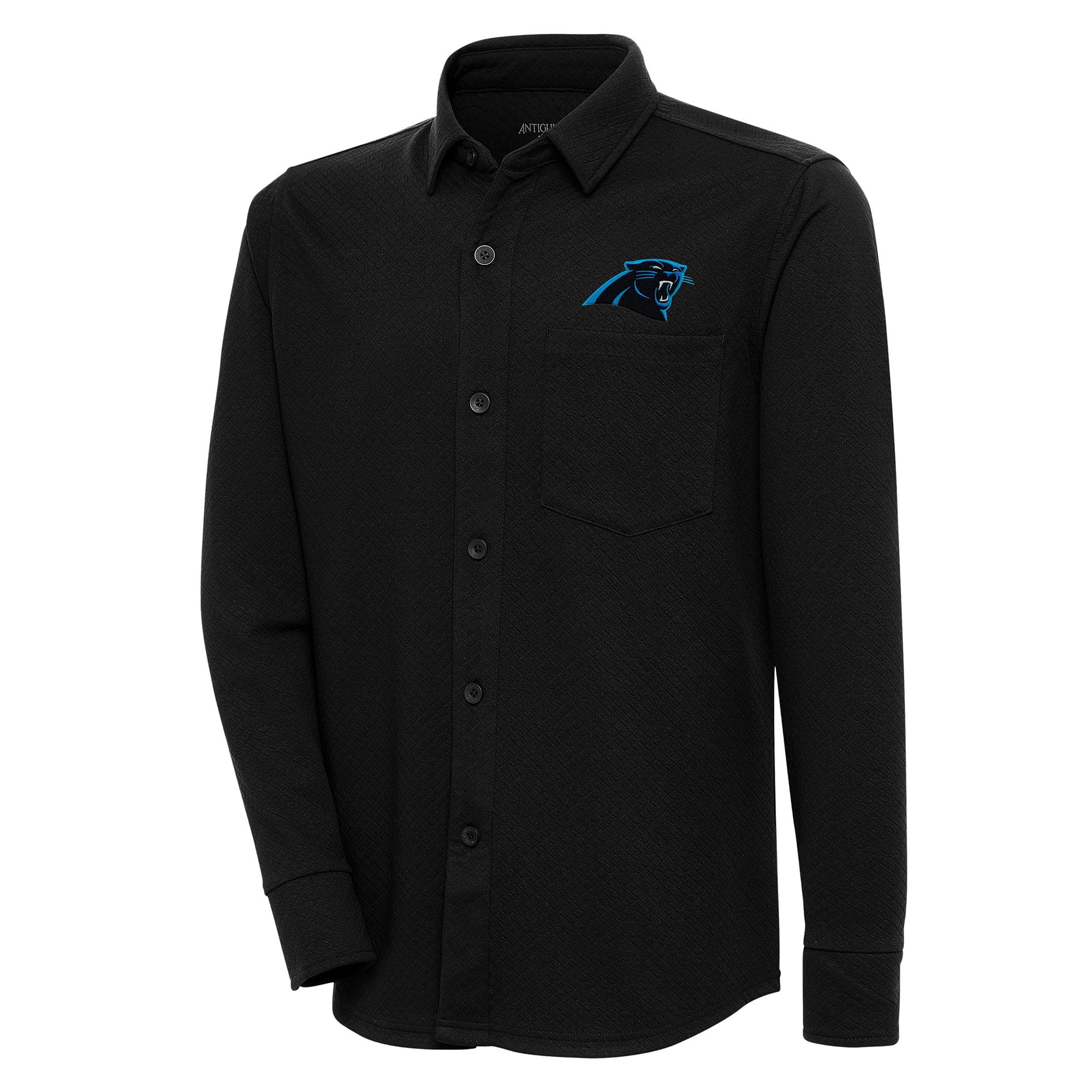 Men's Antigua Black Carolina Panthers Streamer Button-Up Shacket ...