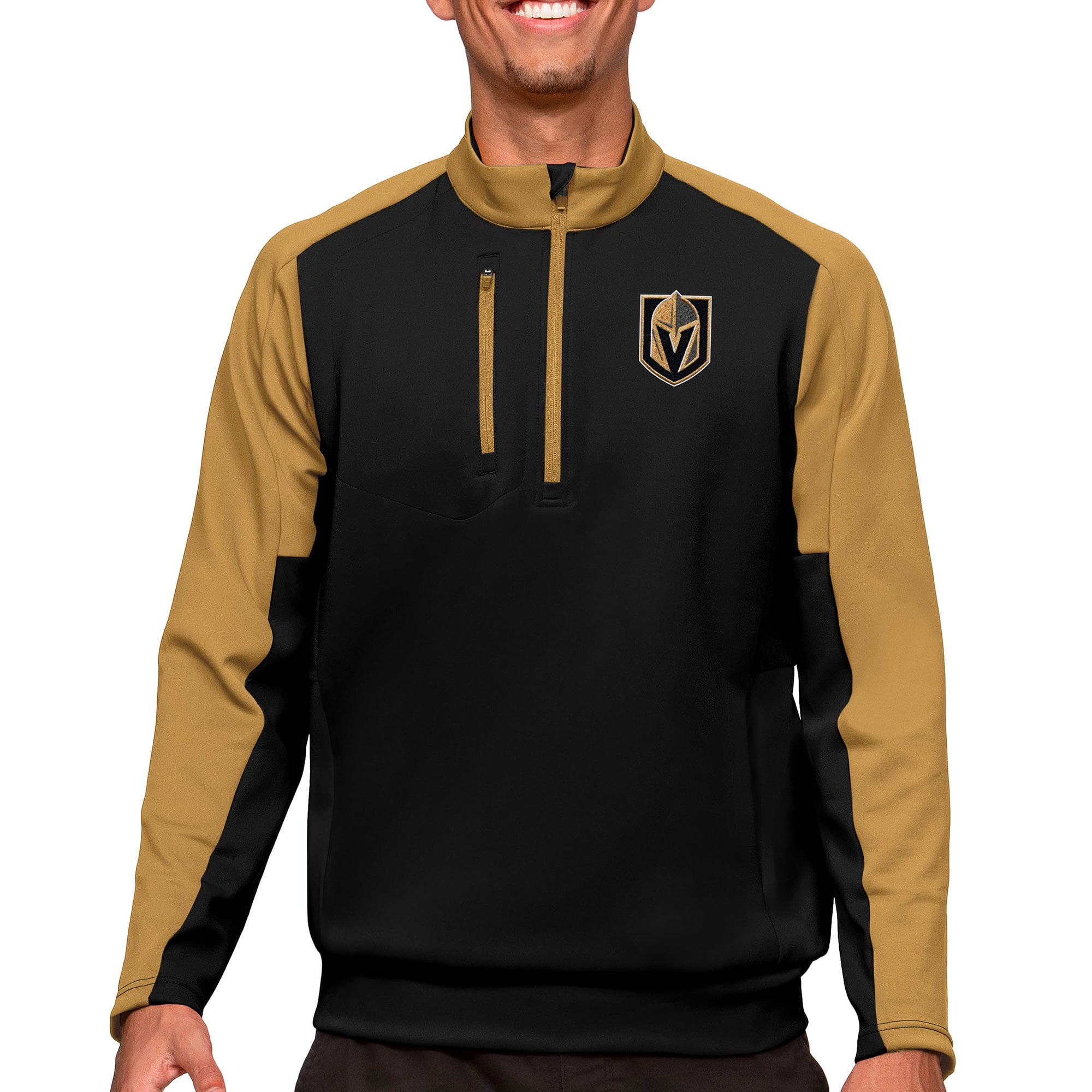 Men's Antigua Black/Gold Vegas Golden Knights Quarter-Zip Pullover Top ...