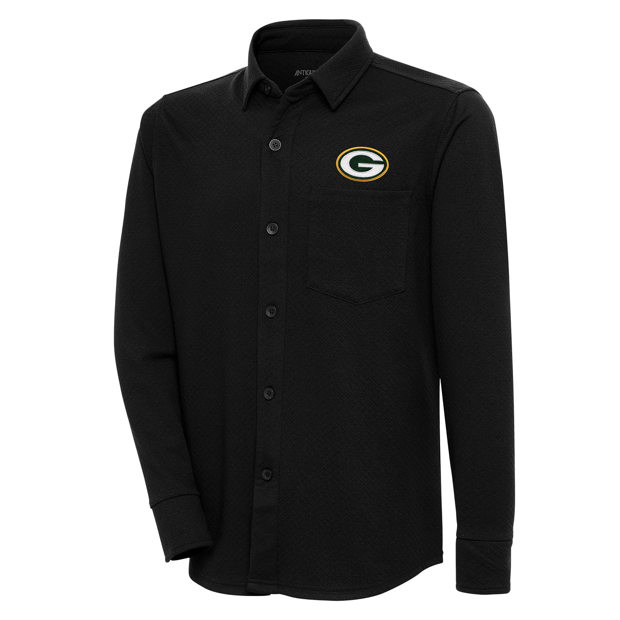 Men's Antigua Black Green Bay Packers Streamer Button-Up Shacket ...