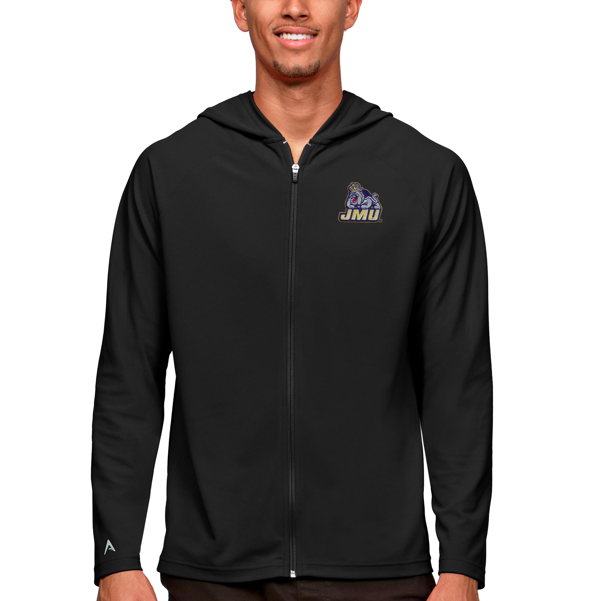 Men's Antigua Black James Madison Dukes Legacy Full-Zip Hoodie ...