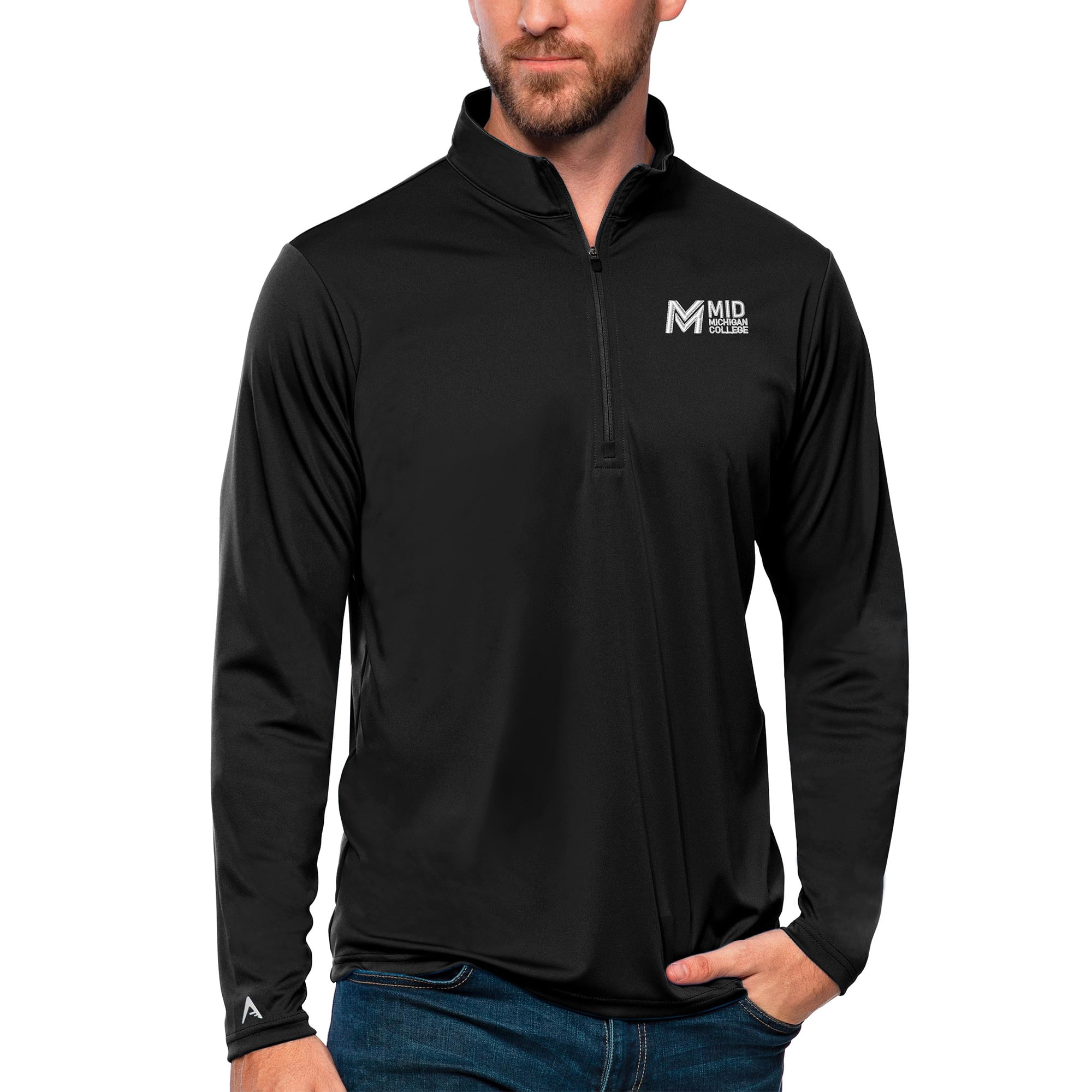 Men's Antigua Black Mid Michigan College Tribute Quarter-Zip Pullover ...