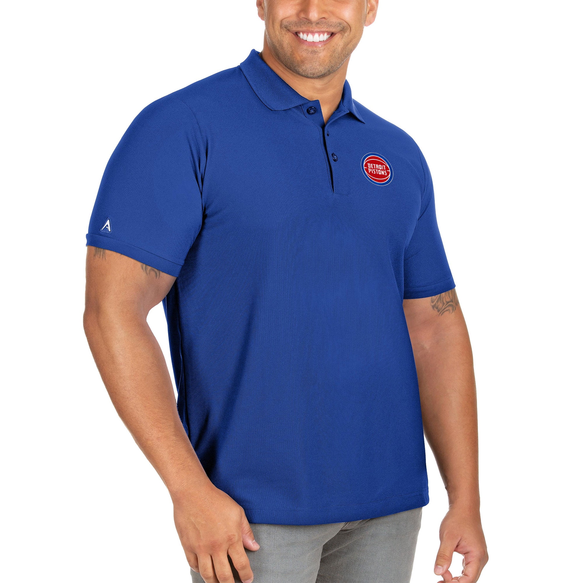 Men's Antigua Blue Detroit Pistons Big & Tall Legacy Pique Polo ...