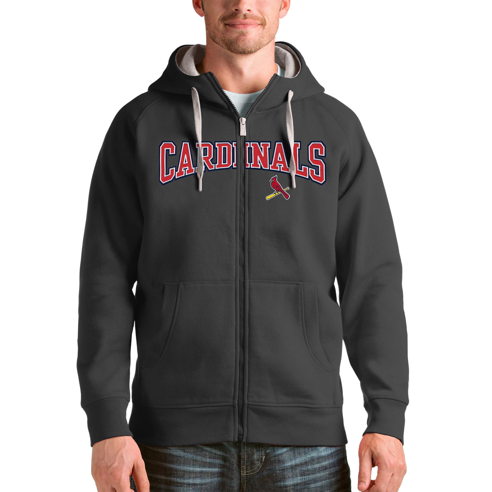 Men's Antigua Charcoal St. Louis Cardinals Team Logo Victory Full-Zip ...