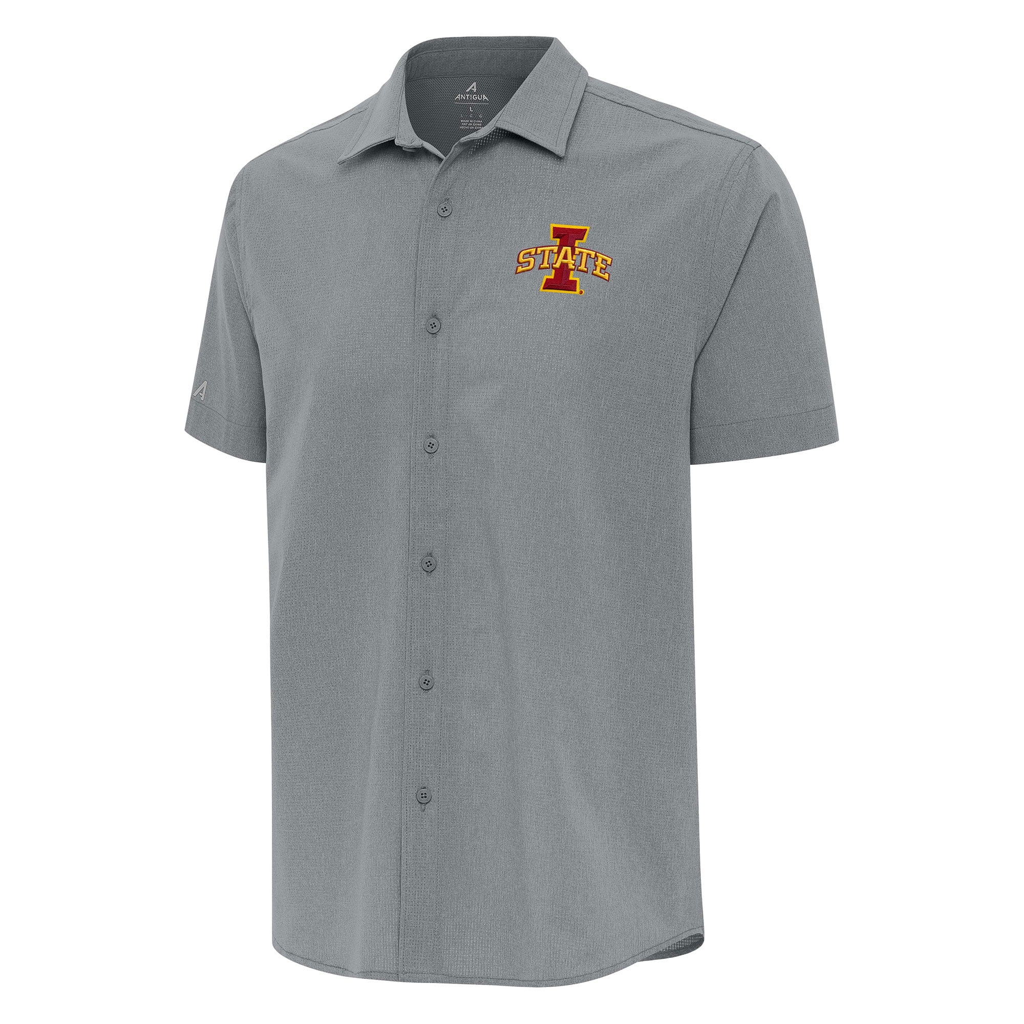 Men's Antigua Gray Iowa State Cyclones Activate Woven Short Sleeve ...