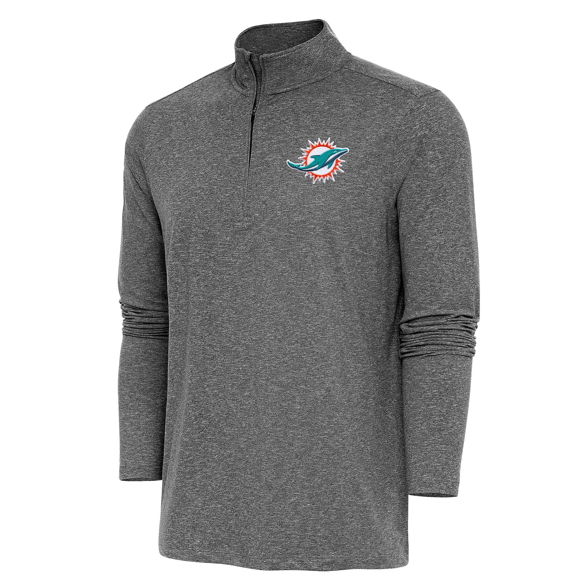 Men's Antigua Heather Black Miami Dolphins Hunk Quarter-Zip Pullover ...