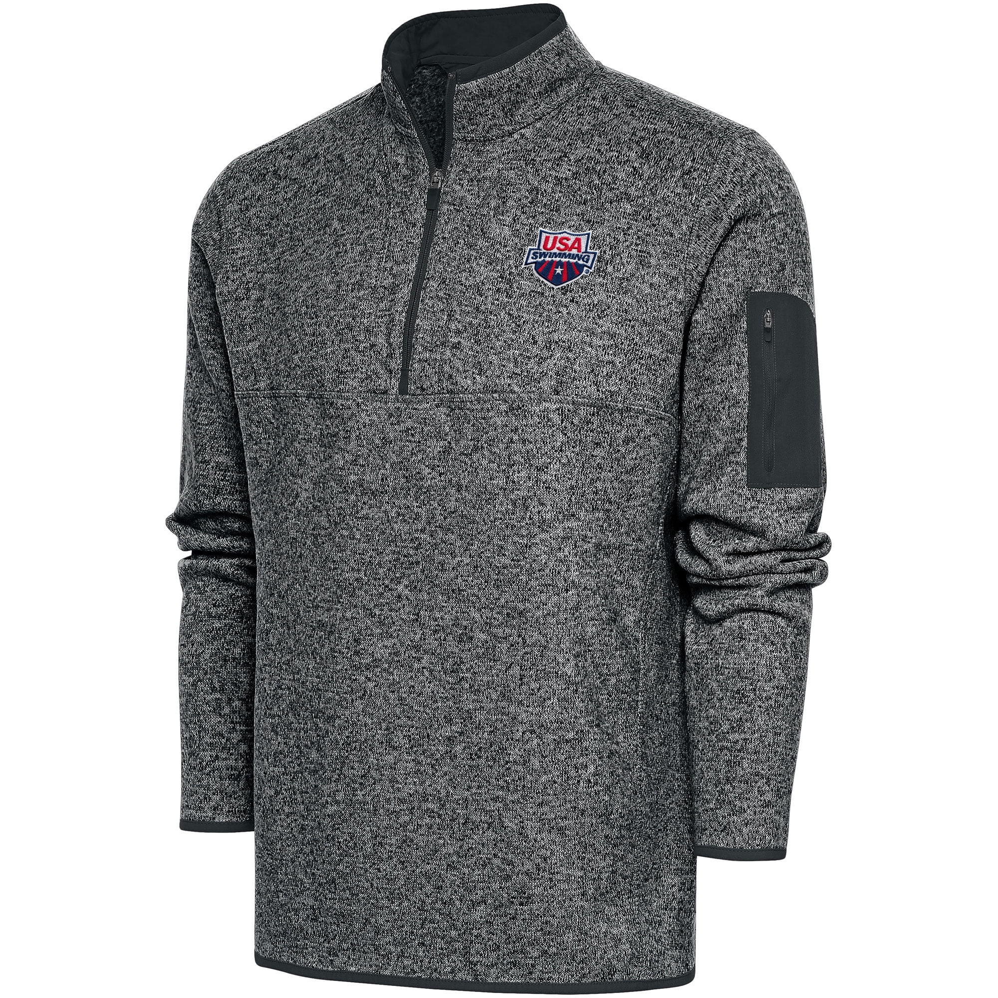 Men's Antigua Heather Charcoal USA Swimming Fortune Quarter-Zip ...