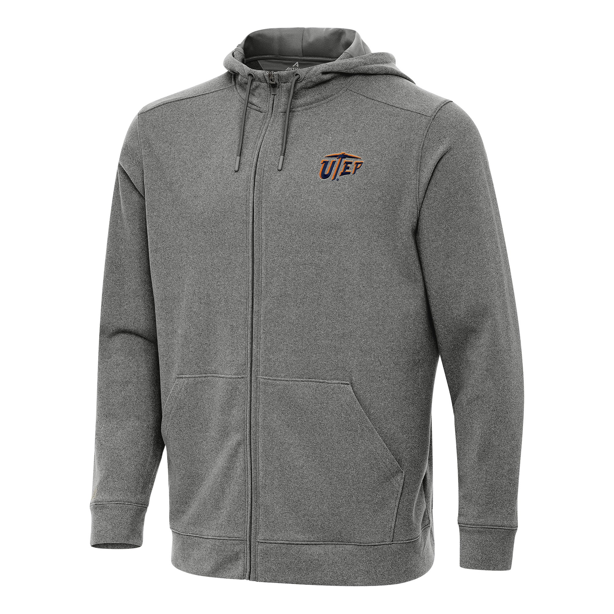 Men's Antigua Heather Charcoal UTEP Miners Effortless Full-Zip Hoodie ...