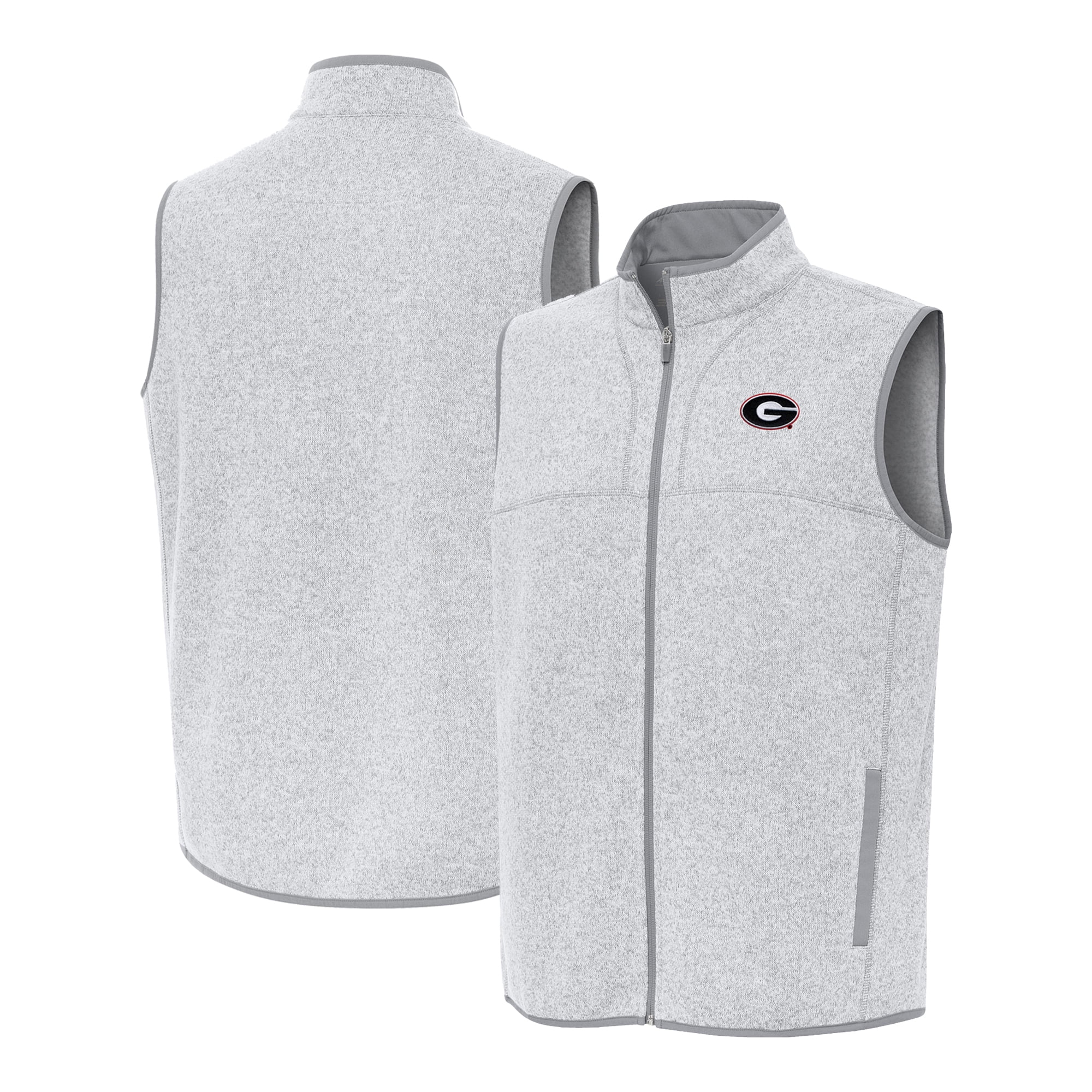 Men's Antigua Heather Gray Georgia Bulldogs Fortune Full-Zip Vest ...