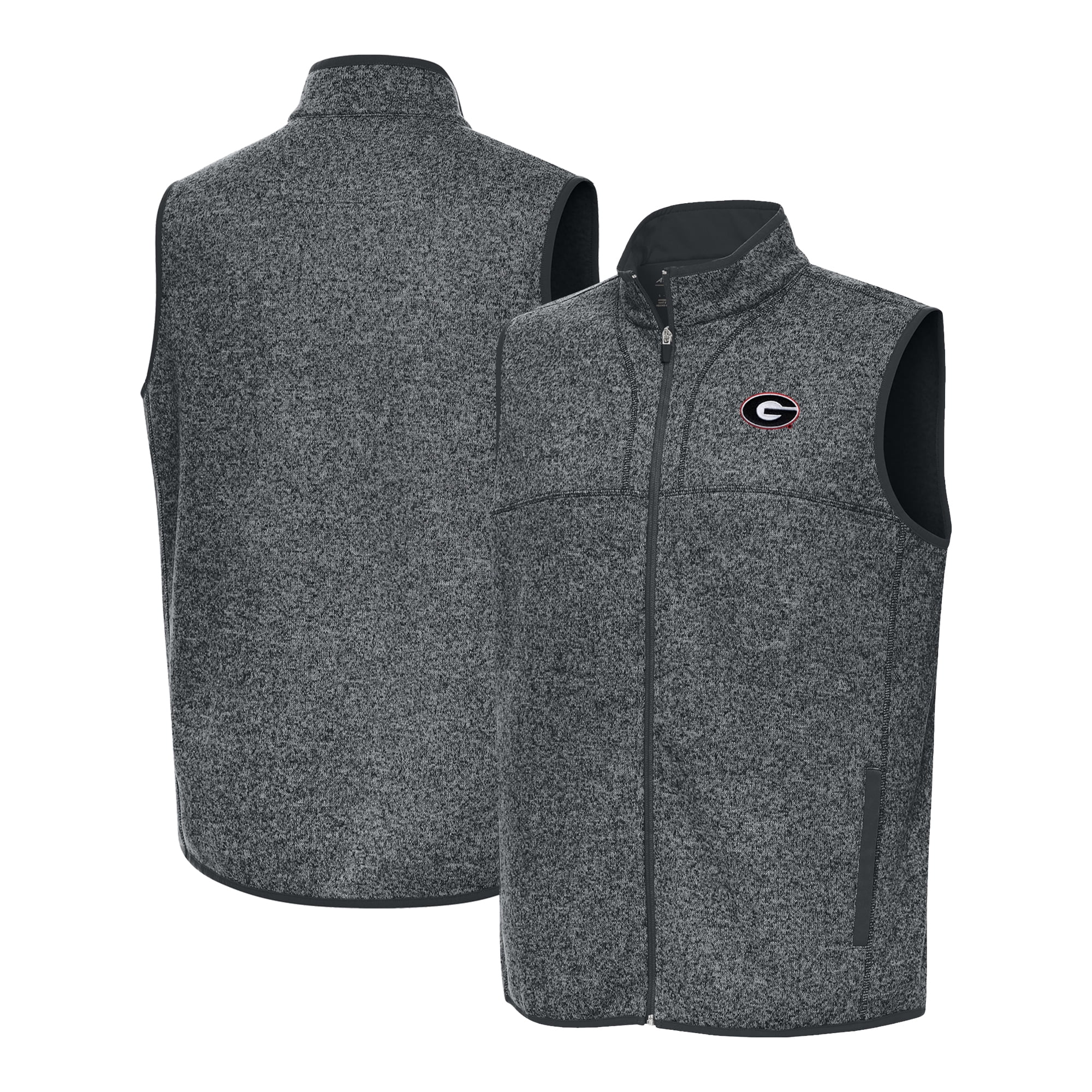 Men's Antigua Heather Gray Georgia Bulldogs Fortune Full-Zip Vest ...