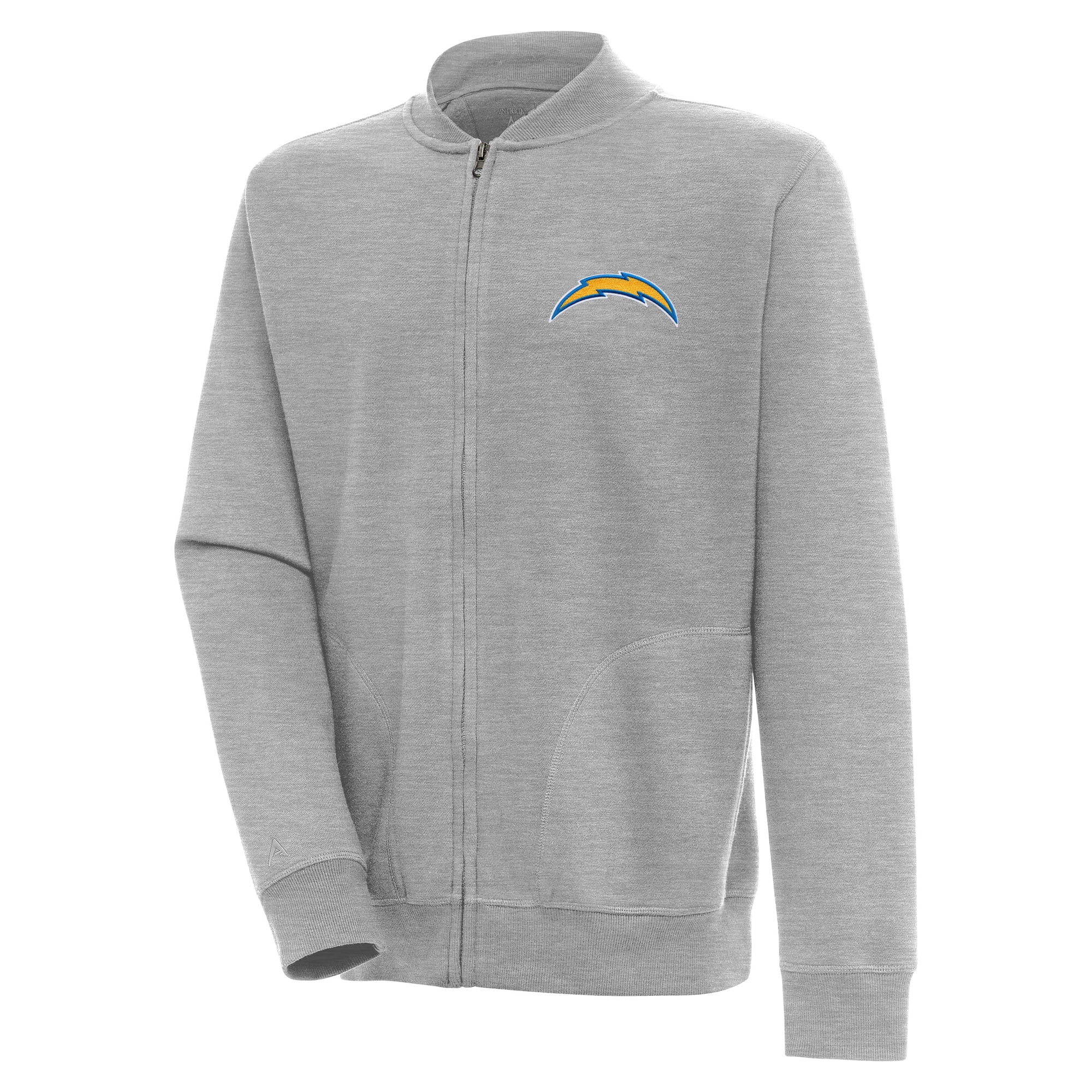 Men's Antigua Heather Gray Los Angeles Chargers Victory Full-Zip Jacket ...
