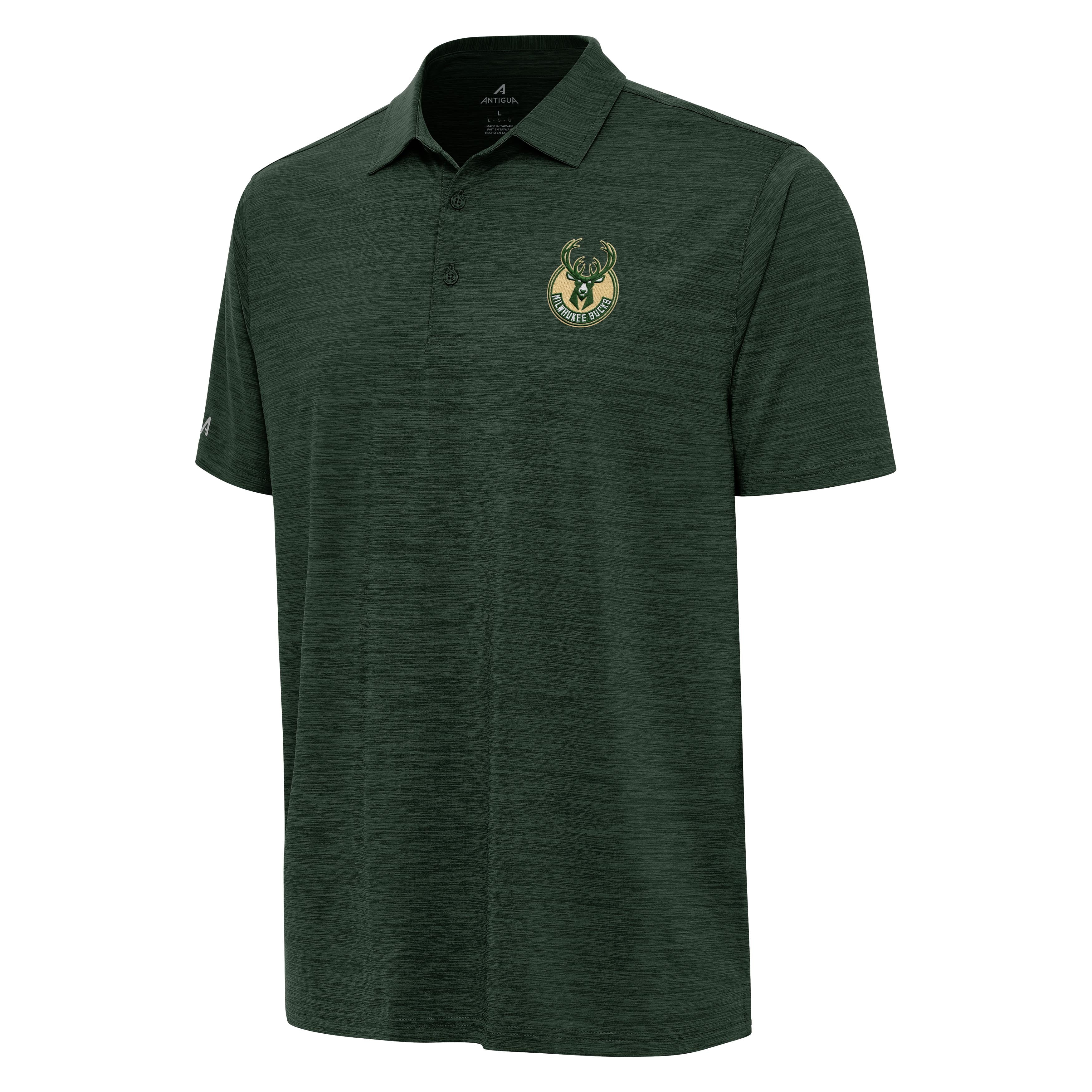 Men's Antigua Heather Hunter Green Milwaukee Bucks Layout Polo ...