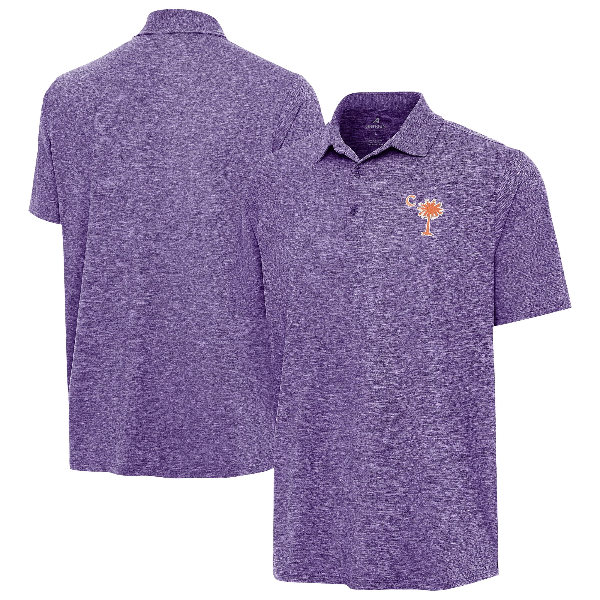 Men's Antigua Heather Purple Clemson Tigers Palmetto Series Par 3 Polo ...