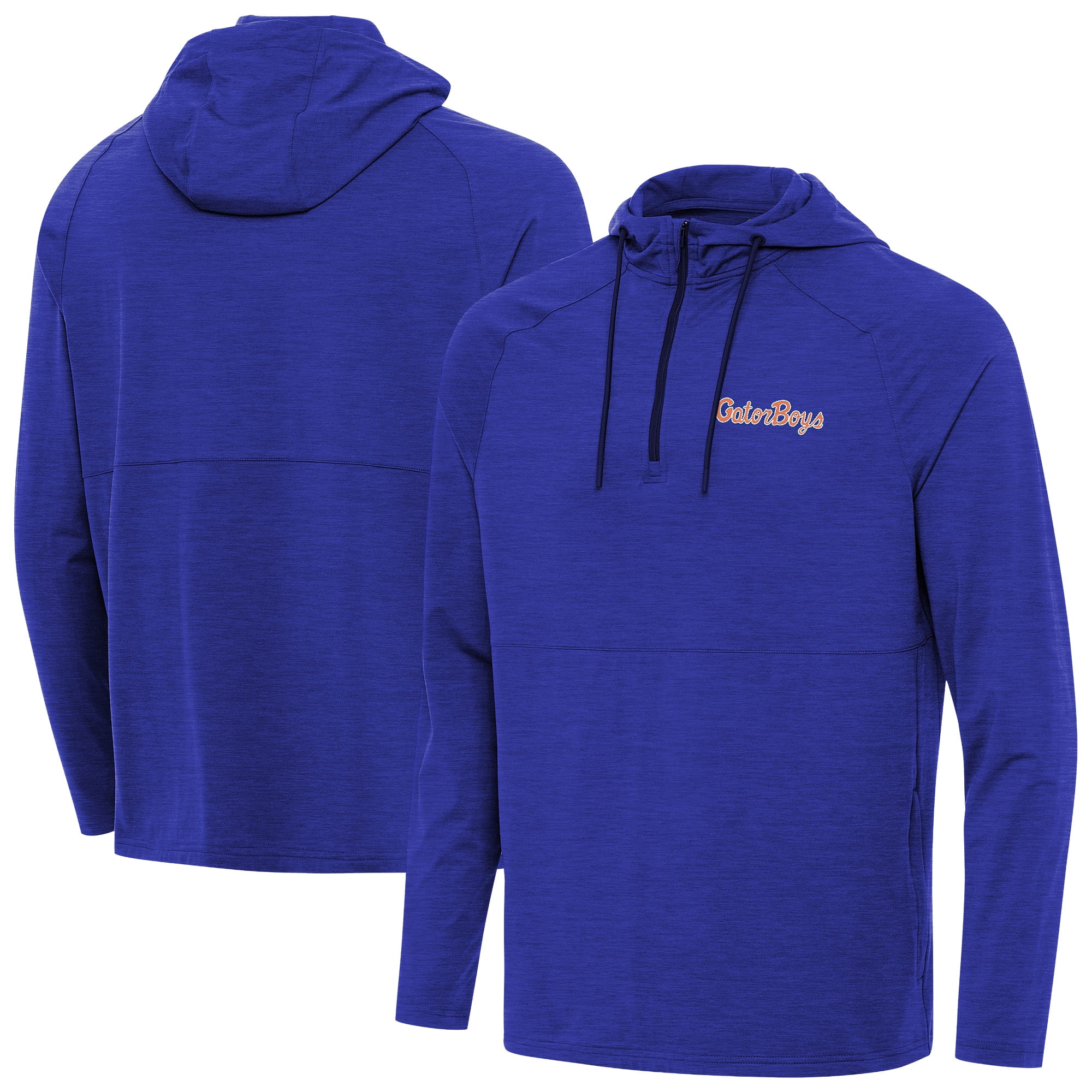 Men's Antigua Heather Royal Florida Gators GatorBoys Spikes Quarter-Zip ...
