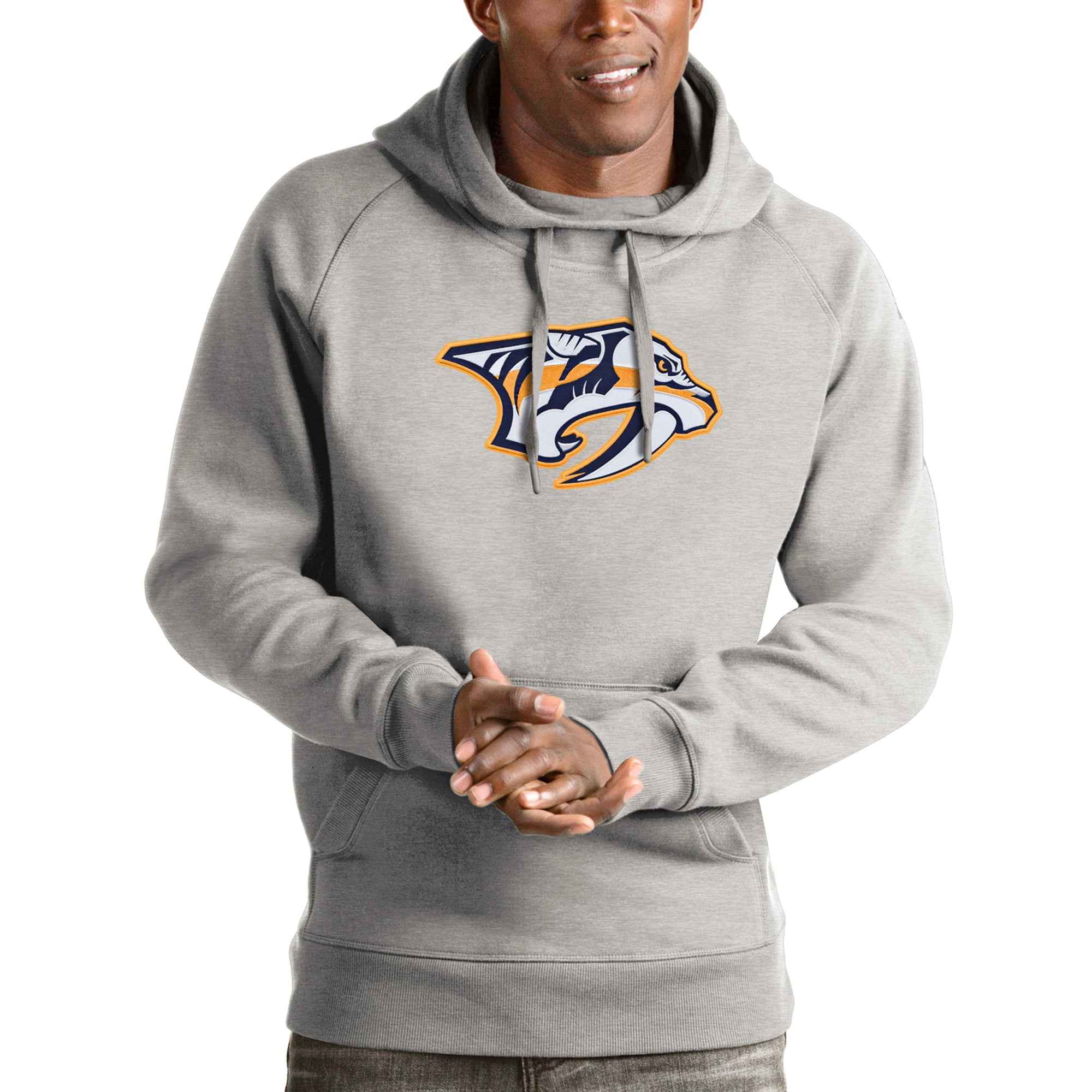 Men's Antigua Heathered Gray Nashville Predators Logo Victory Pullover ...