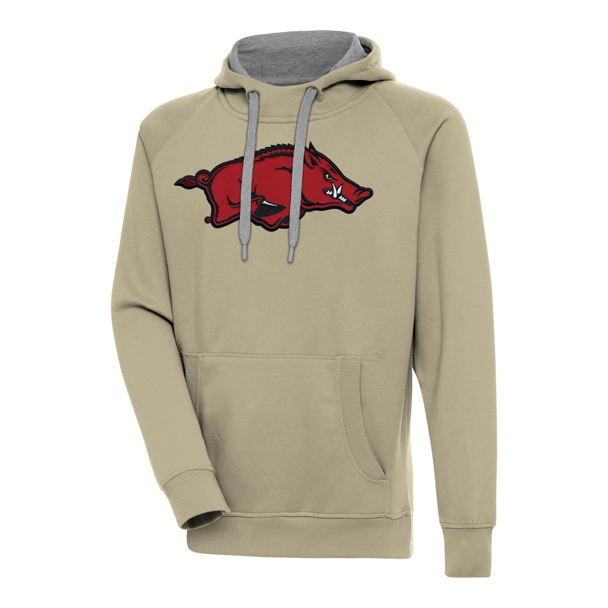 Men's Antigua Khaki Arkansas Razorbacks Victory Pullover Hoodie ...