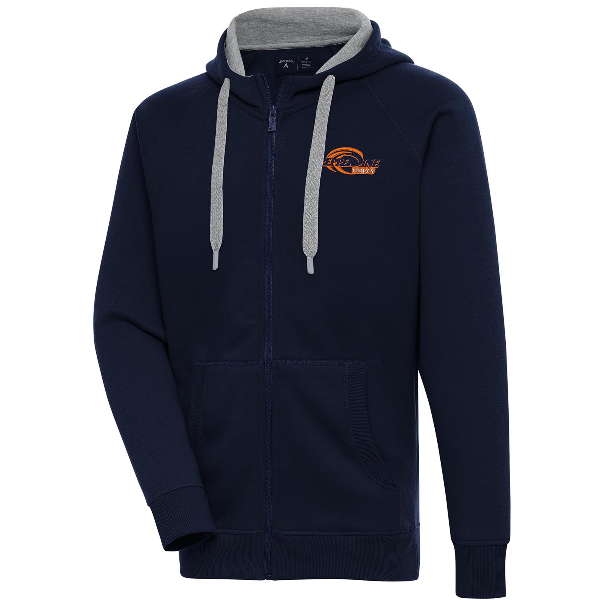 Men's Antigua Navy Pepperdine Waves Victory Raglan Full-Zip Hoodie ...