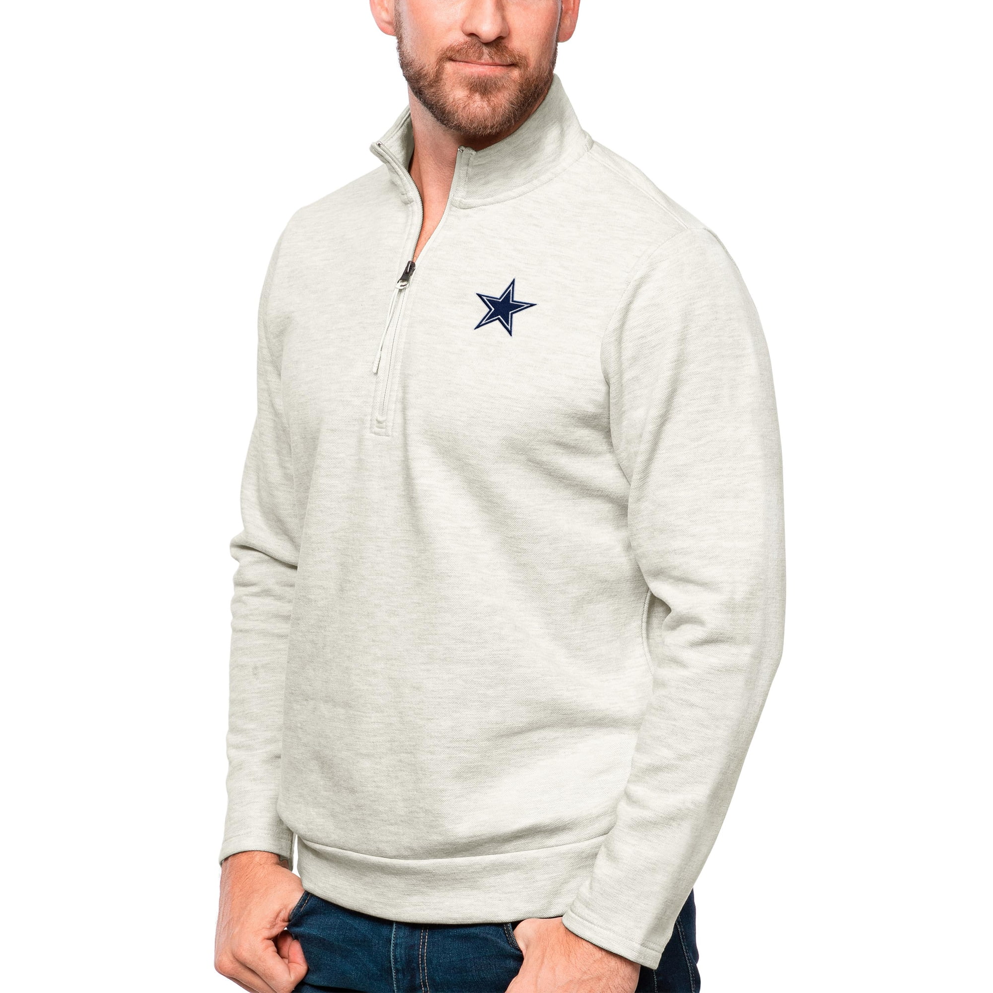 Men's Antigua Oatmeal Dallas Cowboys Gambit Quarter-Zip Pullover Top ...