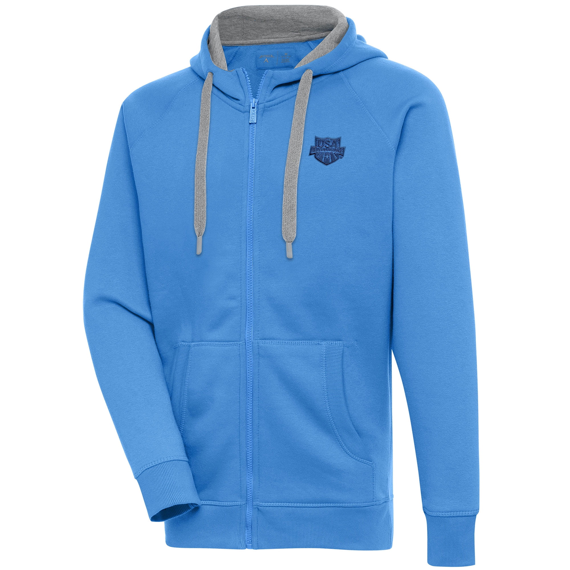 Men's Antigua Powder Blue USA Swimming Victory Full-Zip Hoodie ...