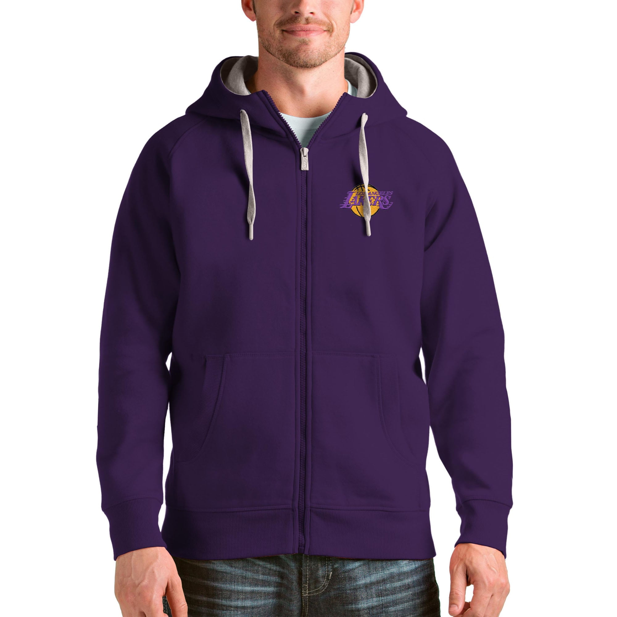 Men's Antigua Purple Los Angeles Lakers Logo Victory Full-Zip Hoodie ...