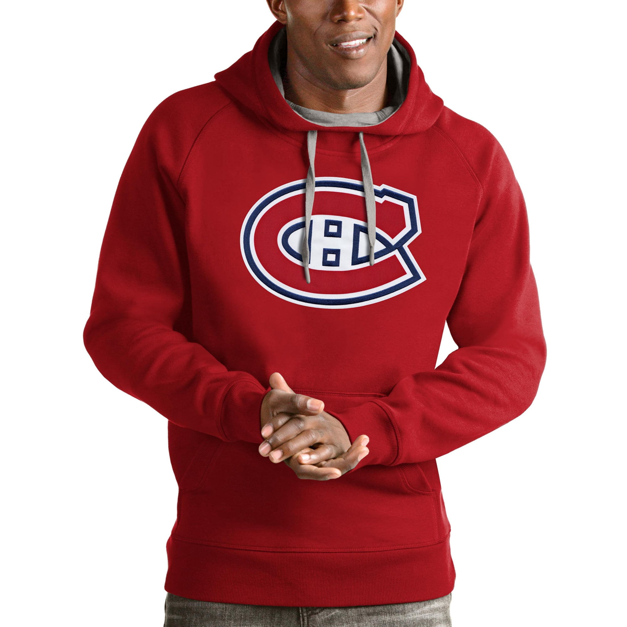 Men's Antigua Red Montreal Canadiens Logo Victory Pullover Hoodie ...