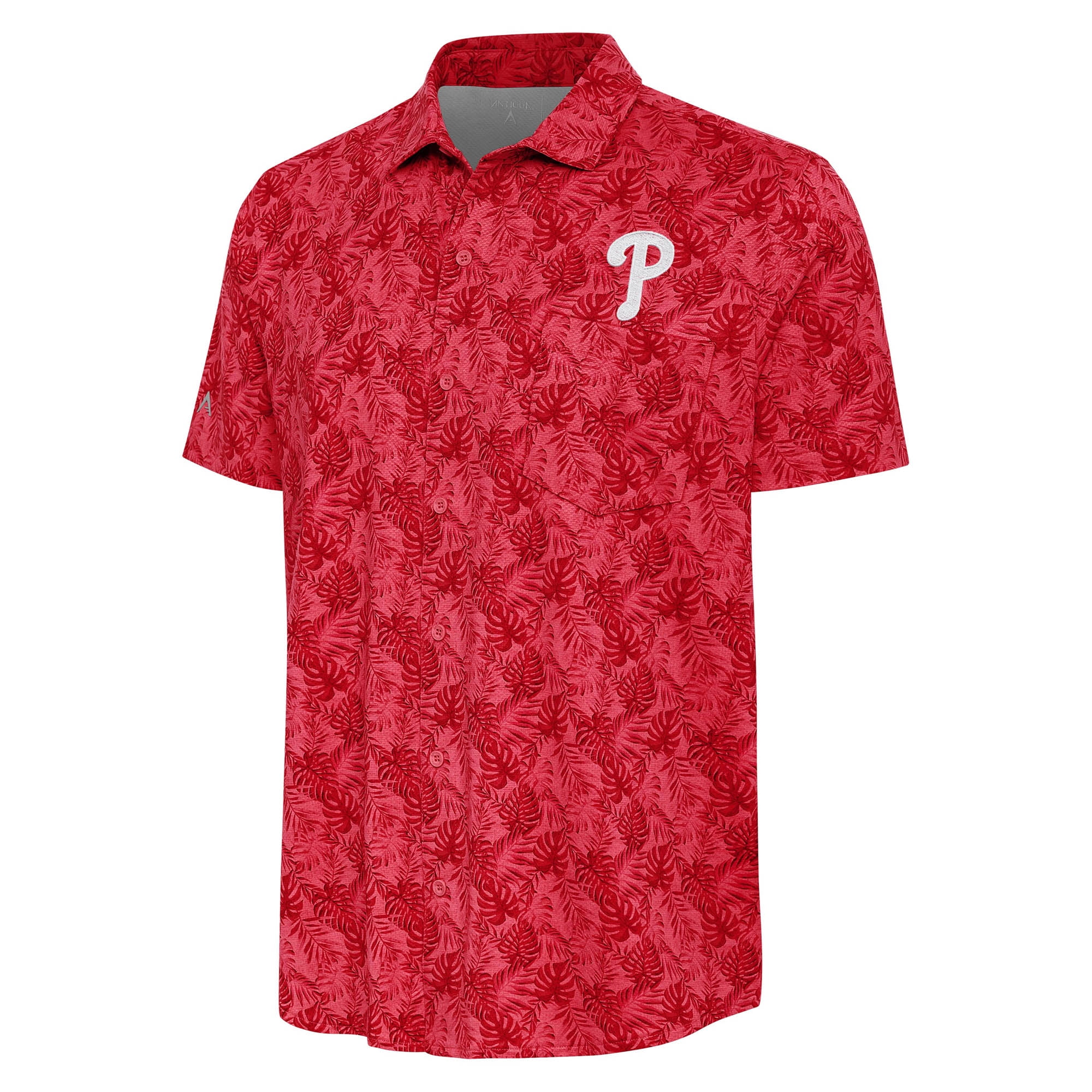 Men's Antigua Red Philadelphia Phillies Tonal Logo Resort Button-Up ...