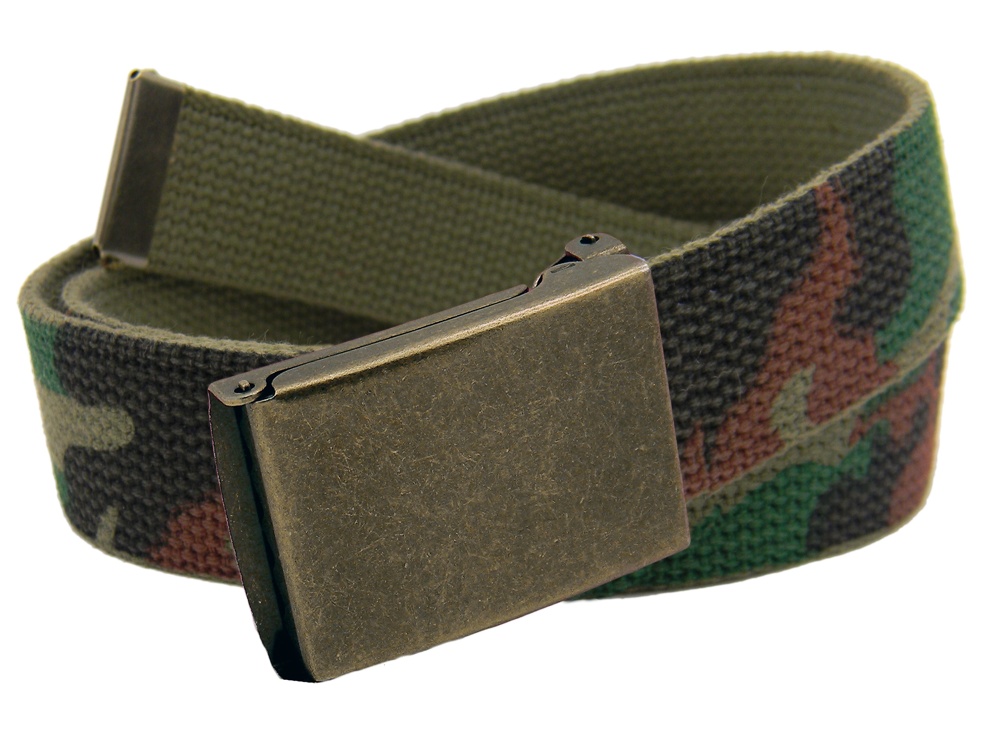 Men's Antique Brass Flip Top Military Belt Buckle with Canvas Web Belt ...