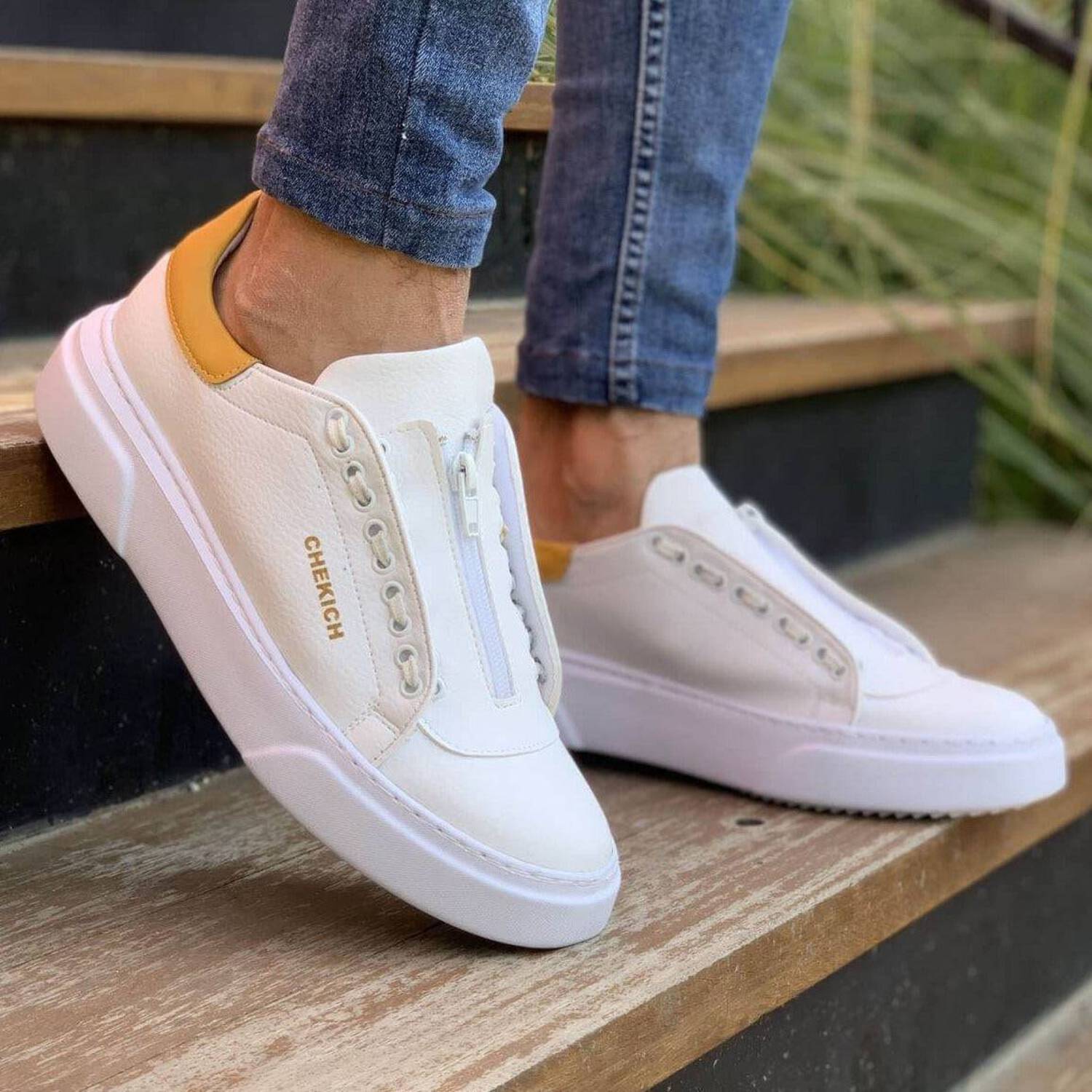 Men's Apollo Yellow & White Casual Sneakers with Stylish Sole - Walmart.com