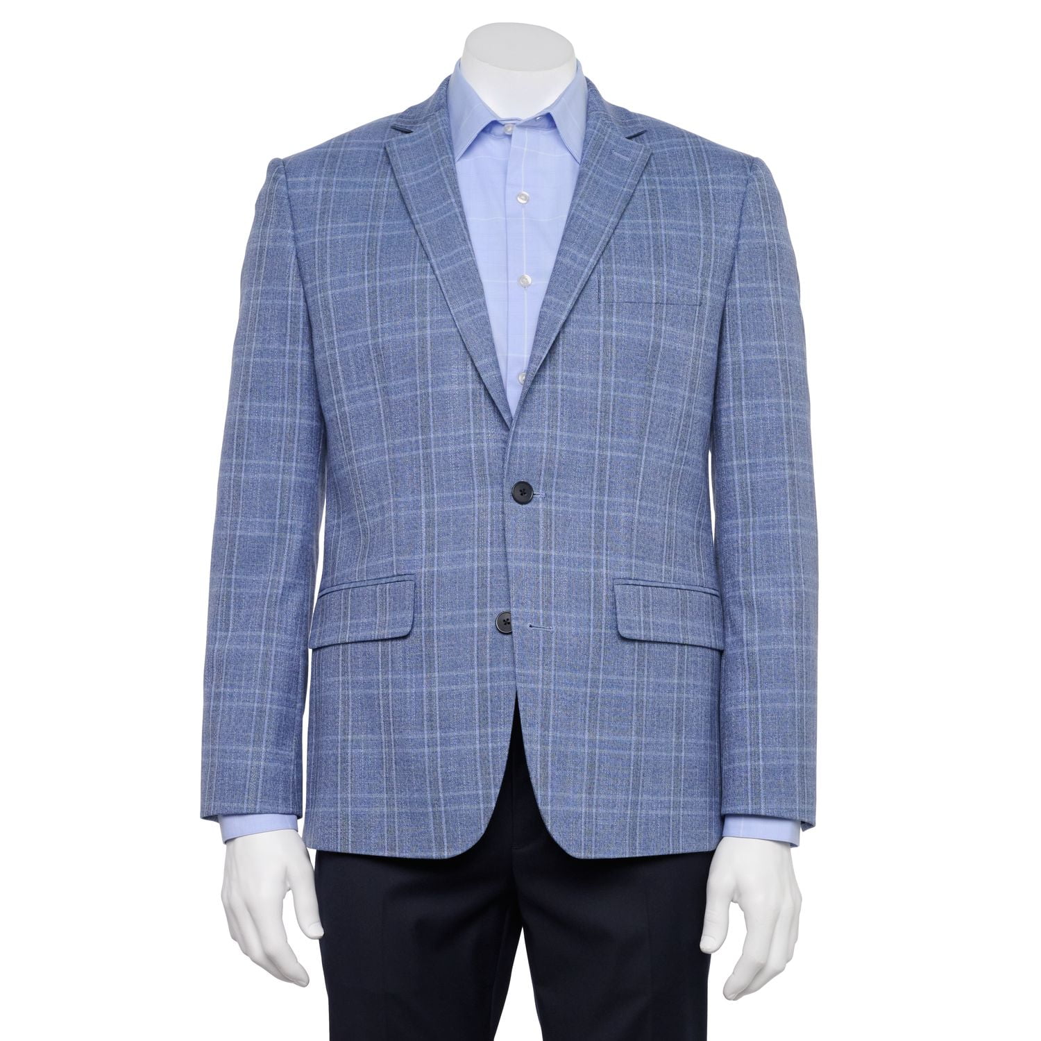 Men's Apt. 9® Premier Flex Slim-Fit Essential Sport Coat Color: Light Blue Windowpane Size: 38 ...