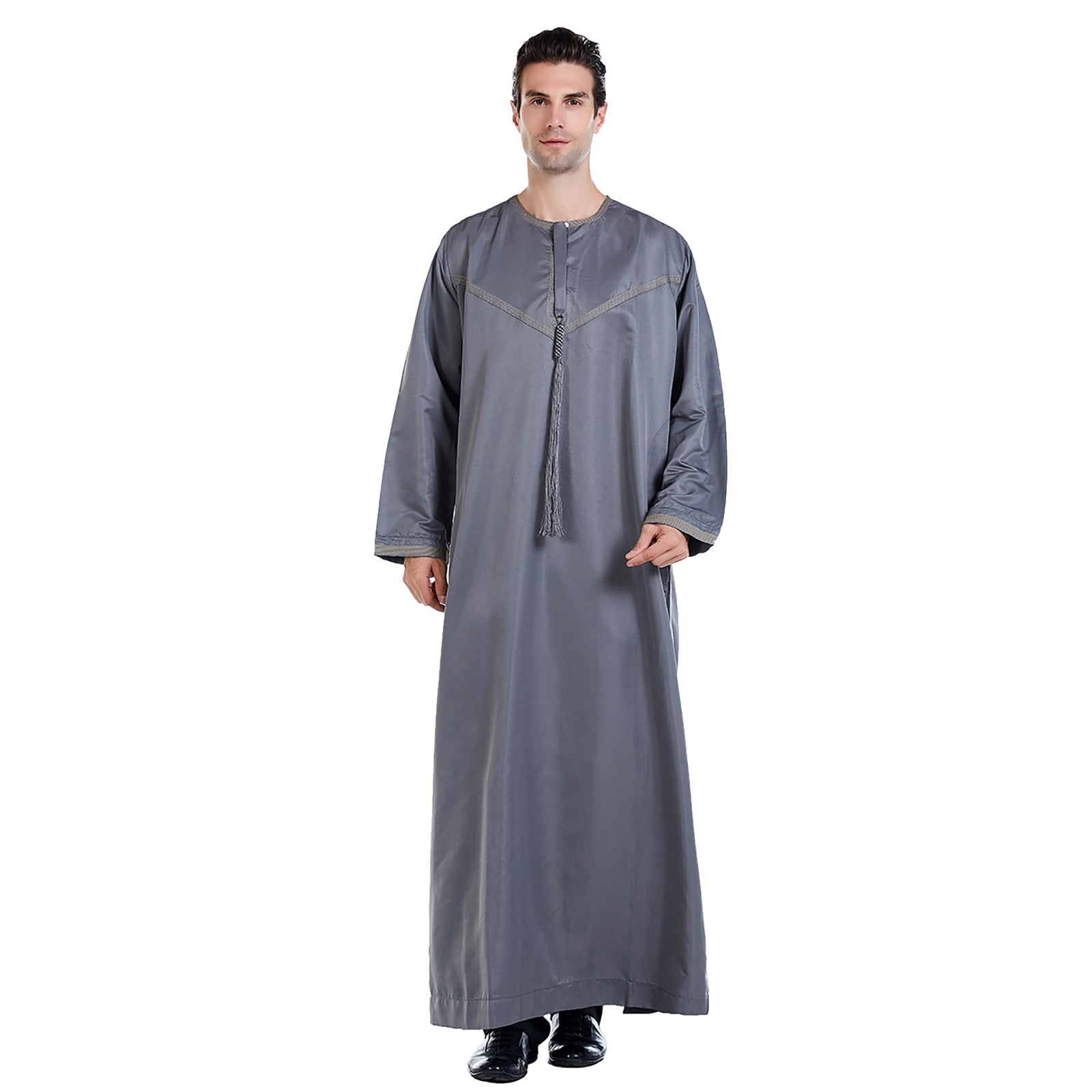 Men's Arab Middle Solid Color Stand Collar Robe Hijabs for Girls Dress ...