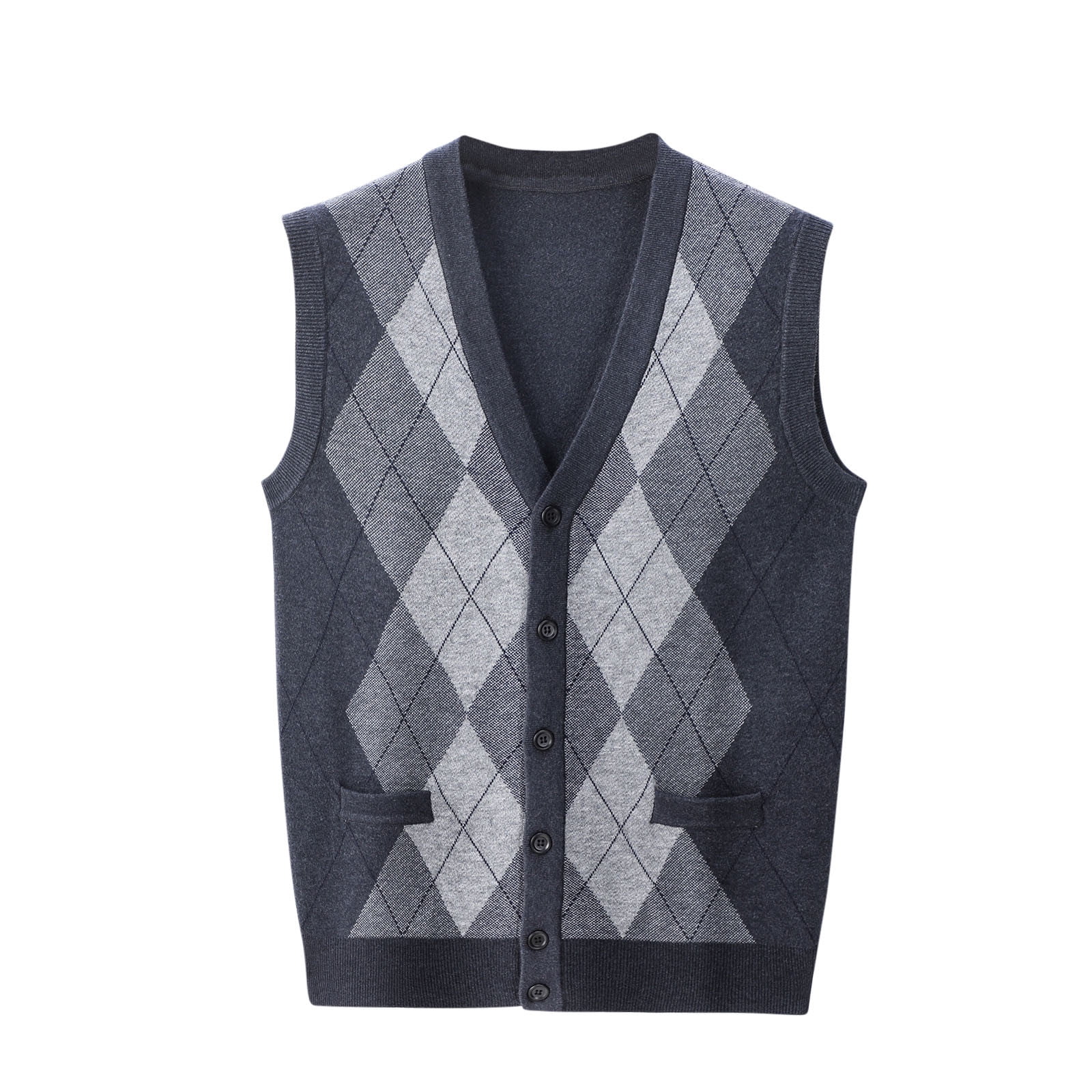 Men's Argyle Sweater Vest V Neck Button Down Sleeveless Cable Knit ...