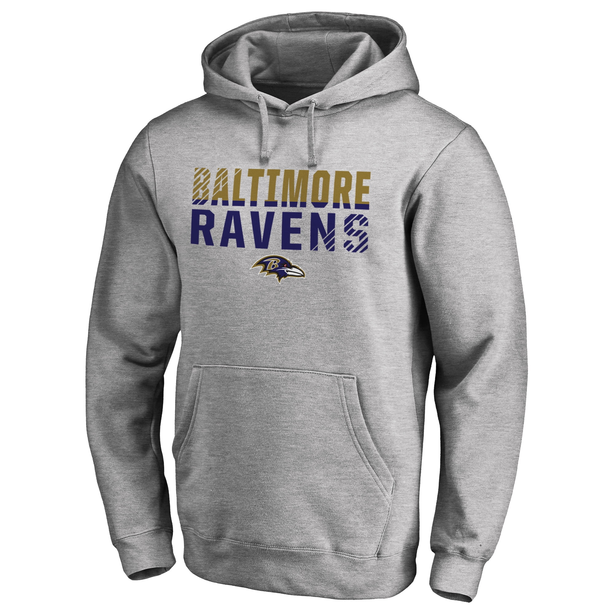 Men's Ash Baltimore Ravens Iconic Collection Fade Out Pullover Hoodie ...