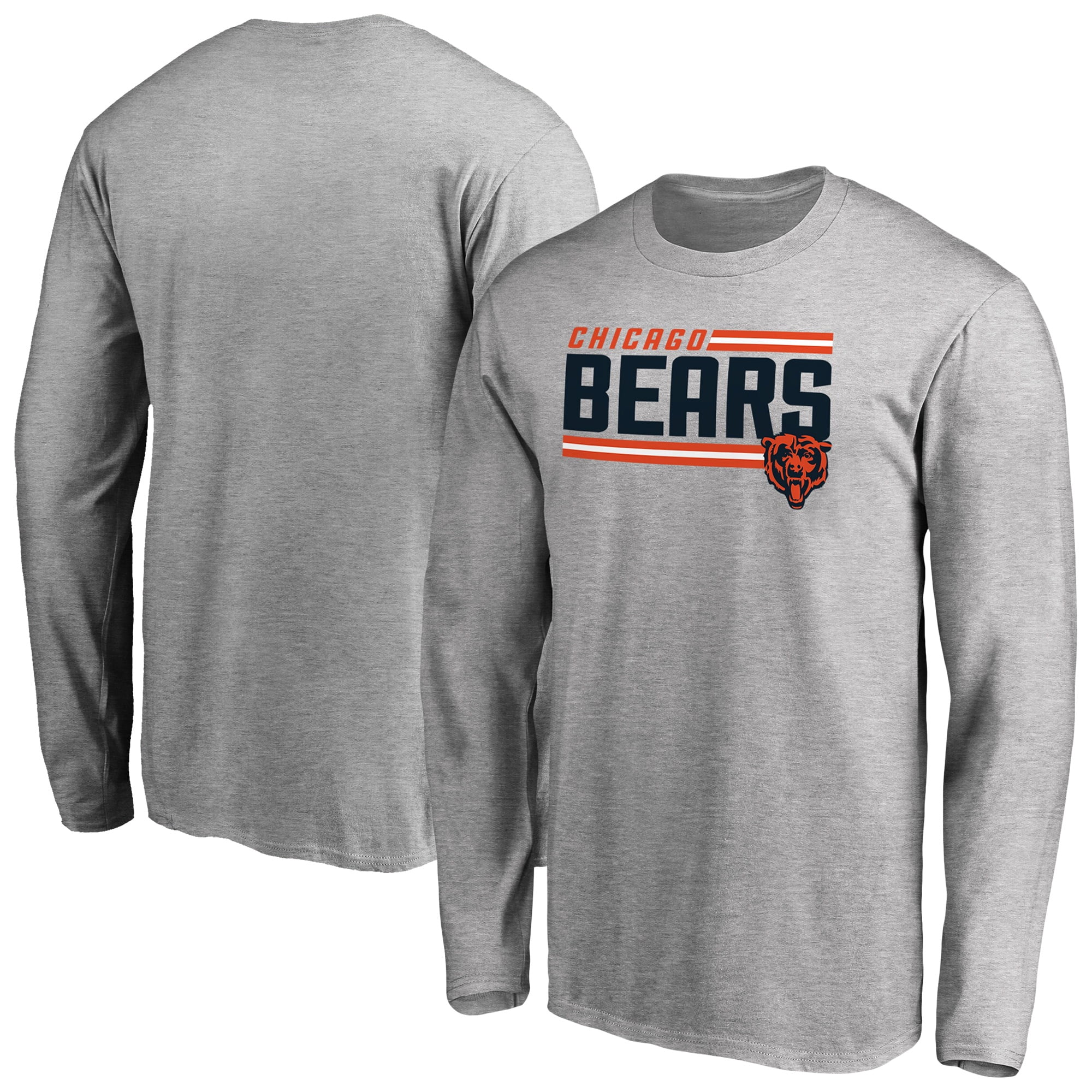 Men's Ash Chicago Bears Iconic Collection On Side Stripe Long Sleeve T ...