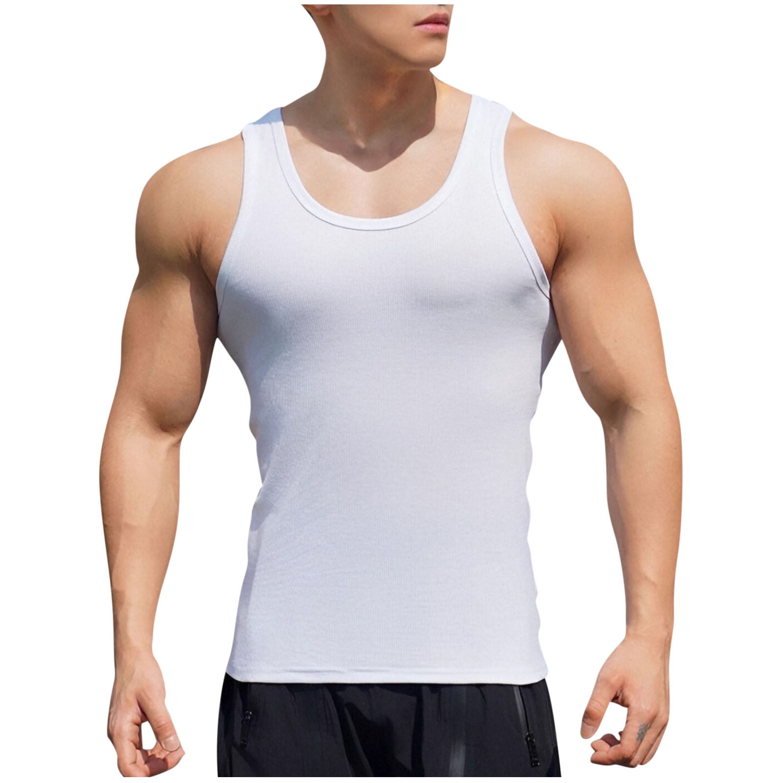 Men's Athletic Gym Tank Top Sleeveless Workout Muscle Fit Shirts ...