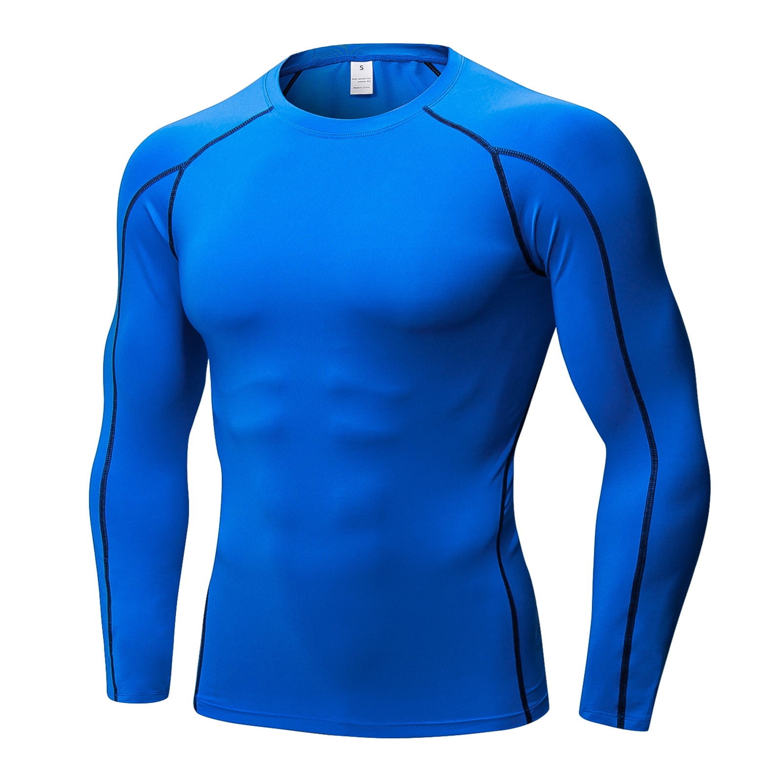 Men's Athletic Long Sleeve Compression Shirts Gym Undershirts Blue Size ...