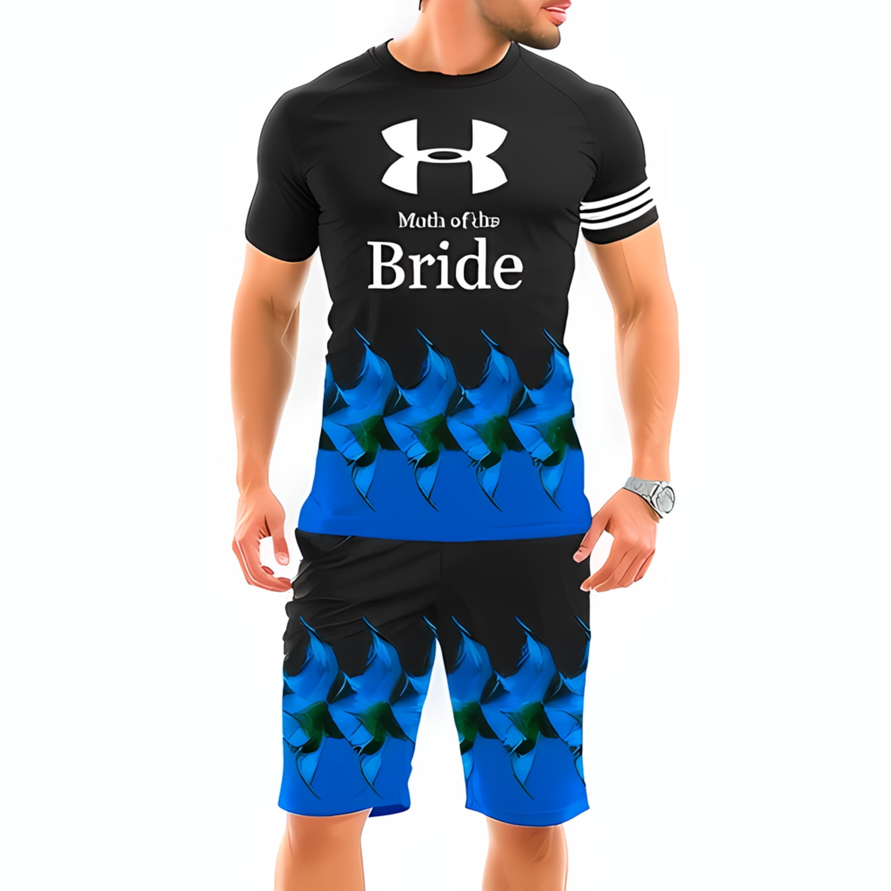 Men's Athletic Set - Black T-Shirt with 'Moth of the Bride' & Blue ...