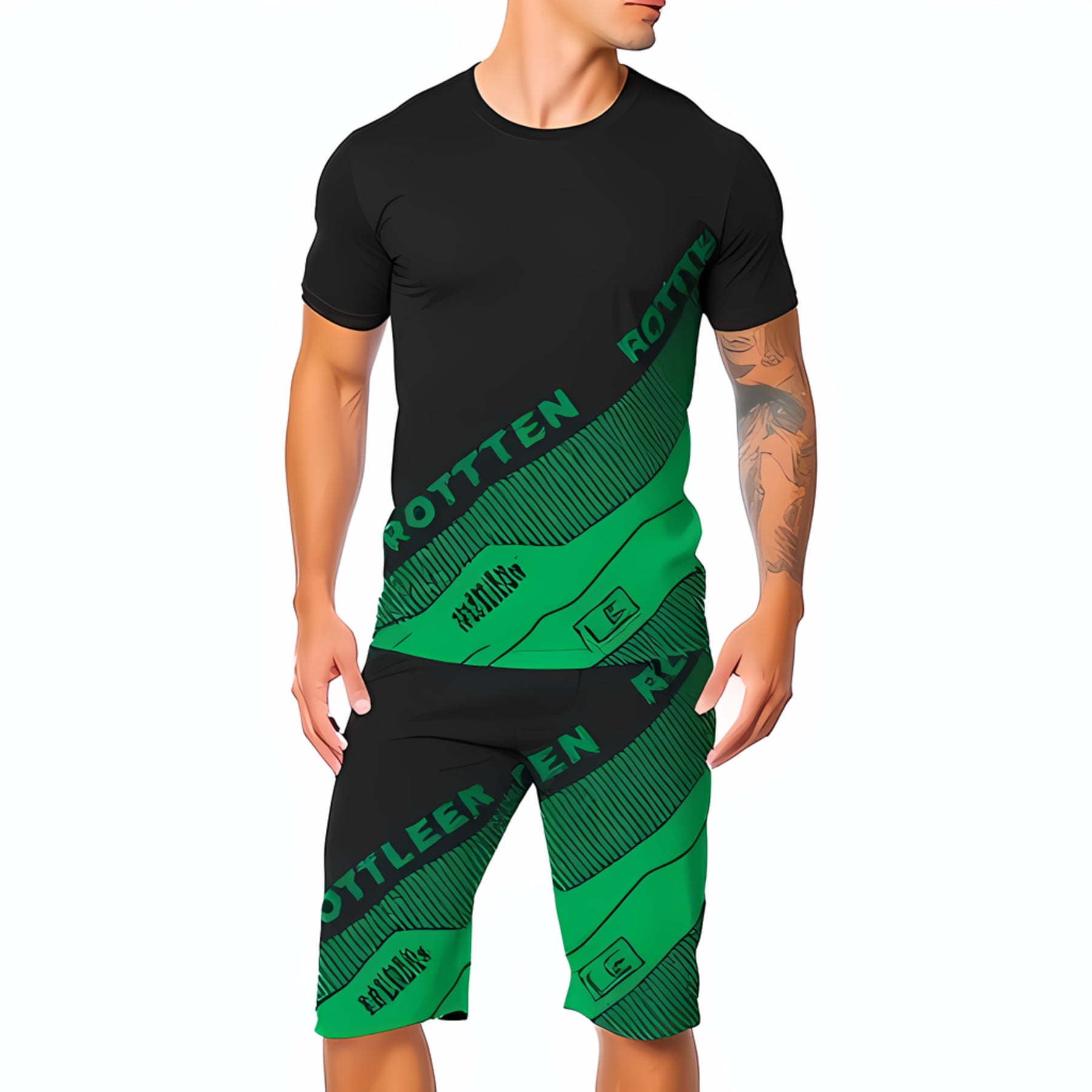 Men's Athletic Two-Piece Set: Black Short - Sleeve Shirt & Shorts with ...