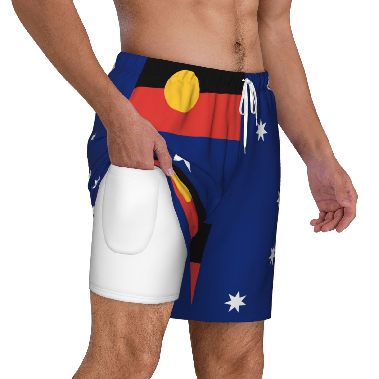 Men's Australian Flag With Aboriginal Flag Swim Trunks with Compression ...
