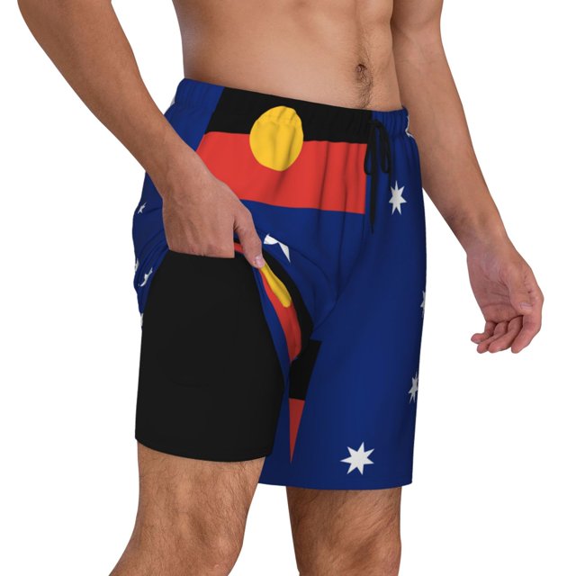 Men's Australian Flag With Aboriginal Flag Swim Trunks with Compression ...